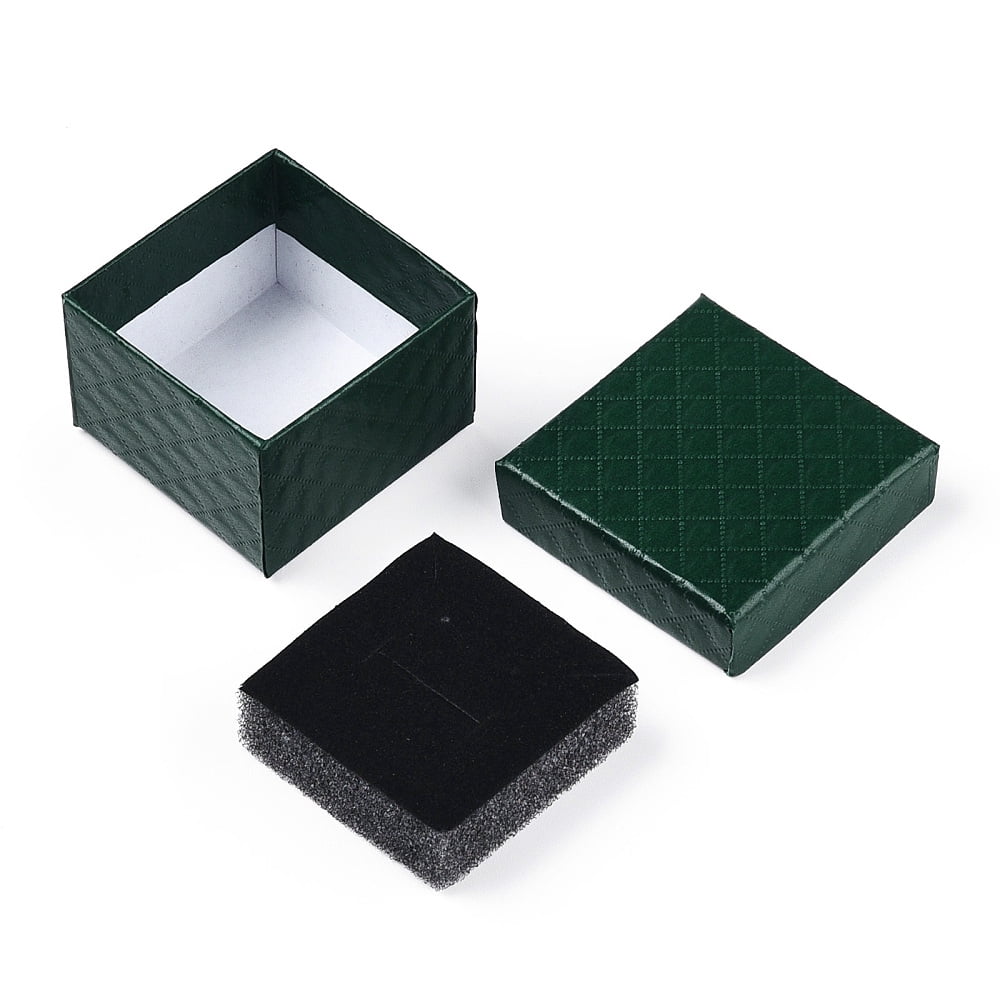 Square Cardboard Ring Boxes with Sponge Inside Dark Green 2x2x1-3/8 ...