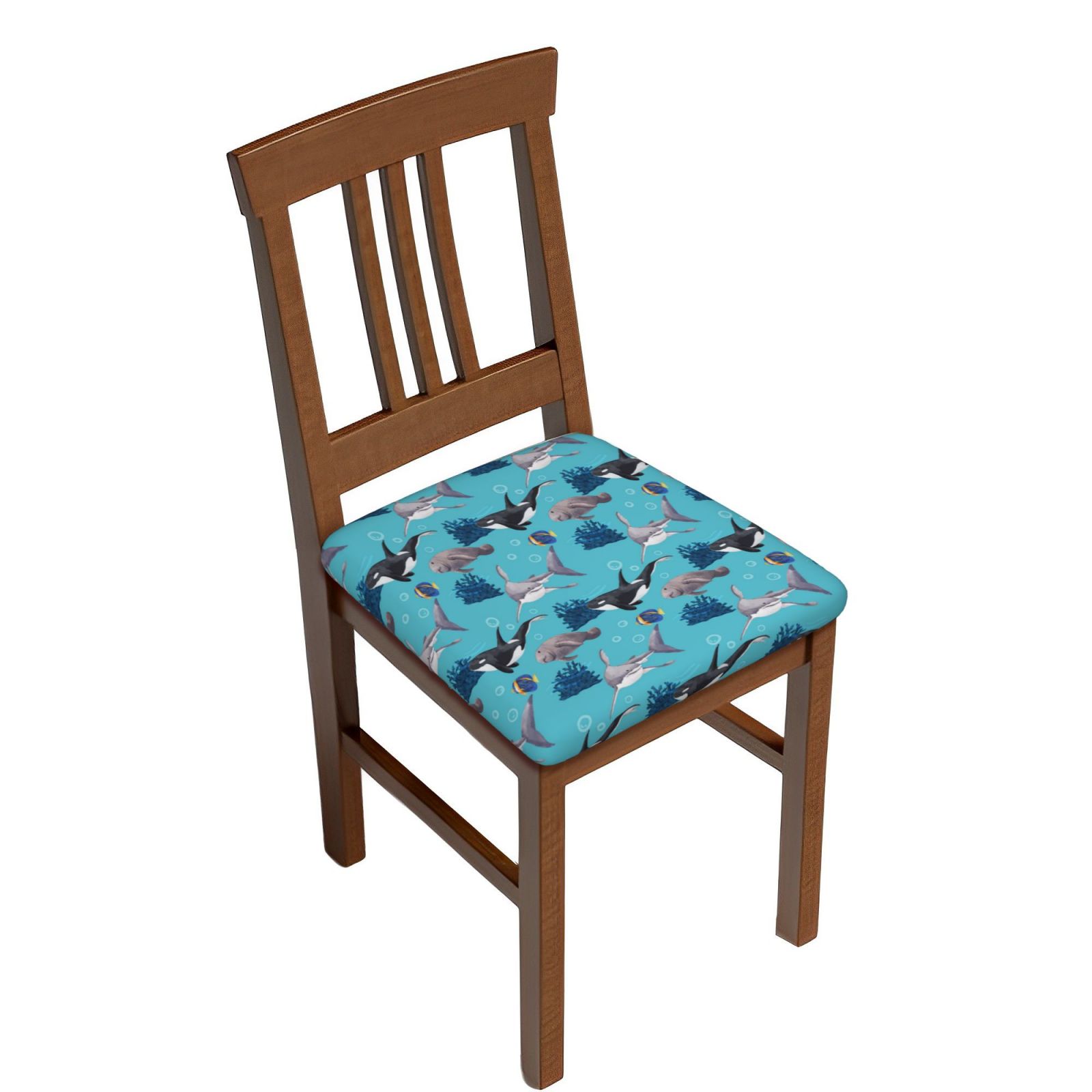 Square Chair Cushions Cover, Cute Shark Seal Whale Water Plant Elastic ...