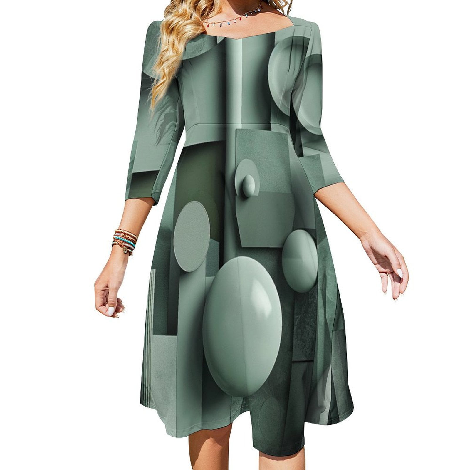 Square Circle Abstract Geometry Sage Green Dress Summer Dresses Woman ...