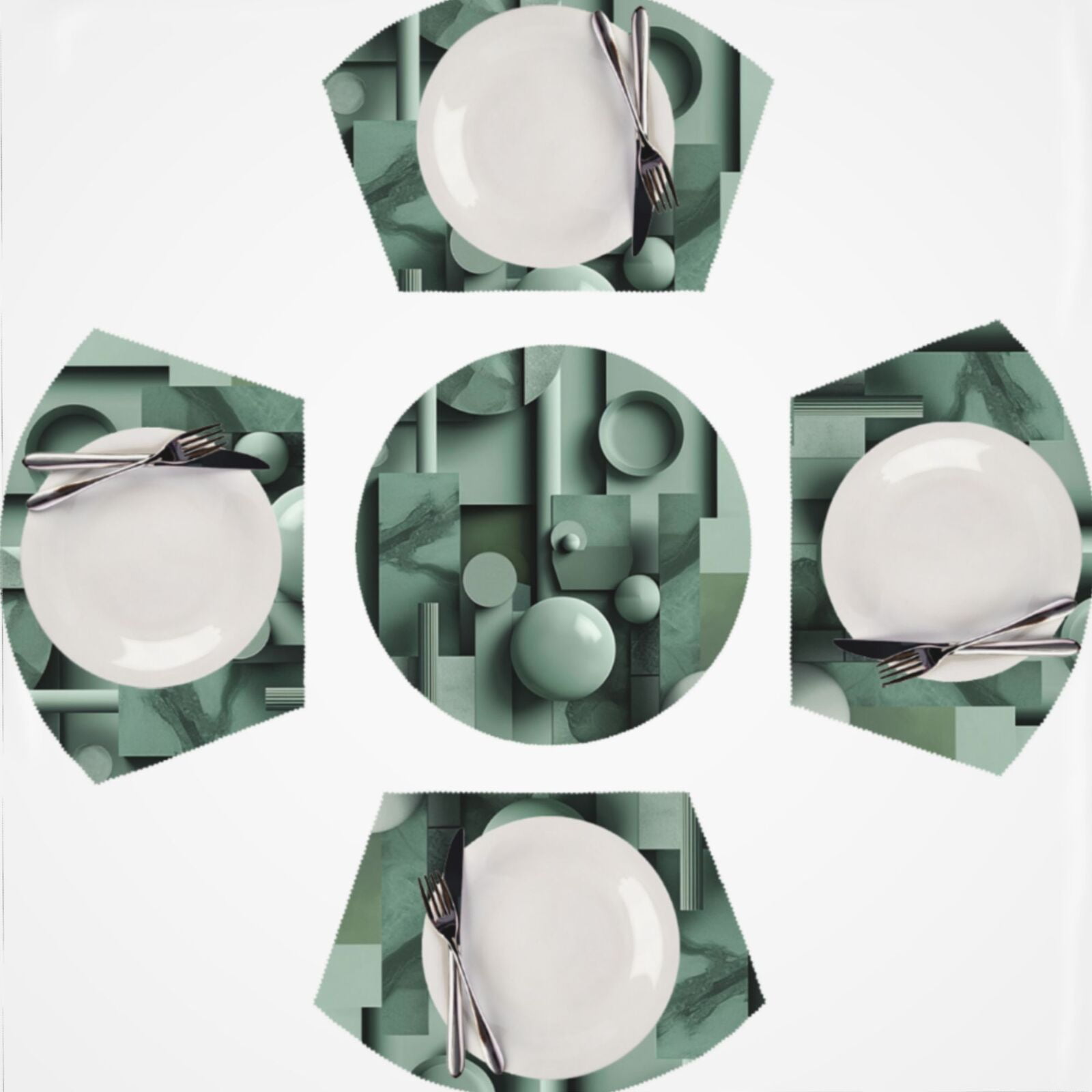 Square Circle Abstract Geometry Sage Green Round Table Placemats Set Of ...