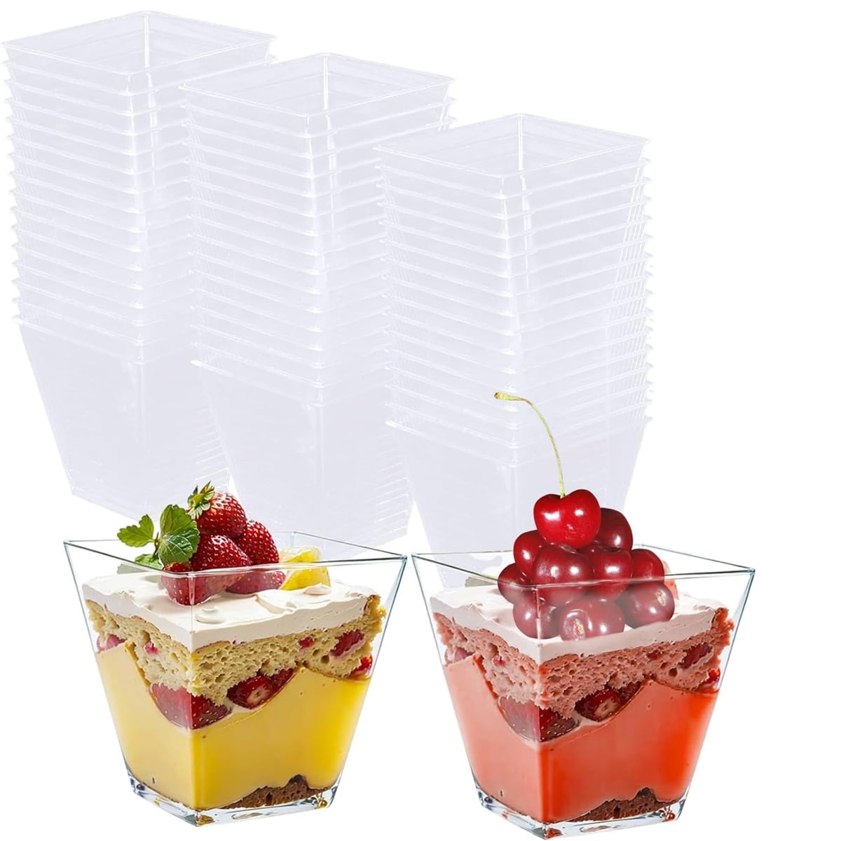 Square Clear Plastic Dessert Cups,Tutuviw 50 Pack 2 oz Small Clear ...