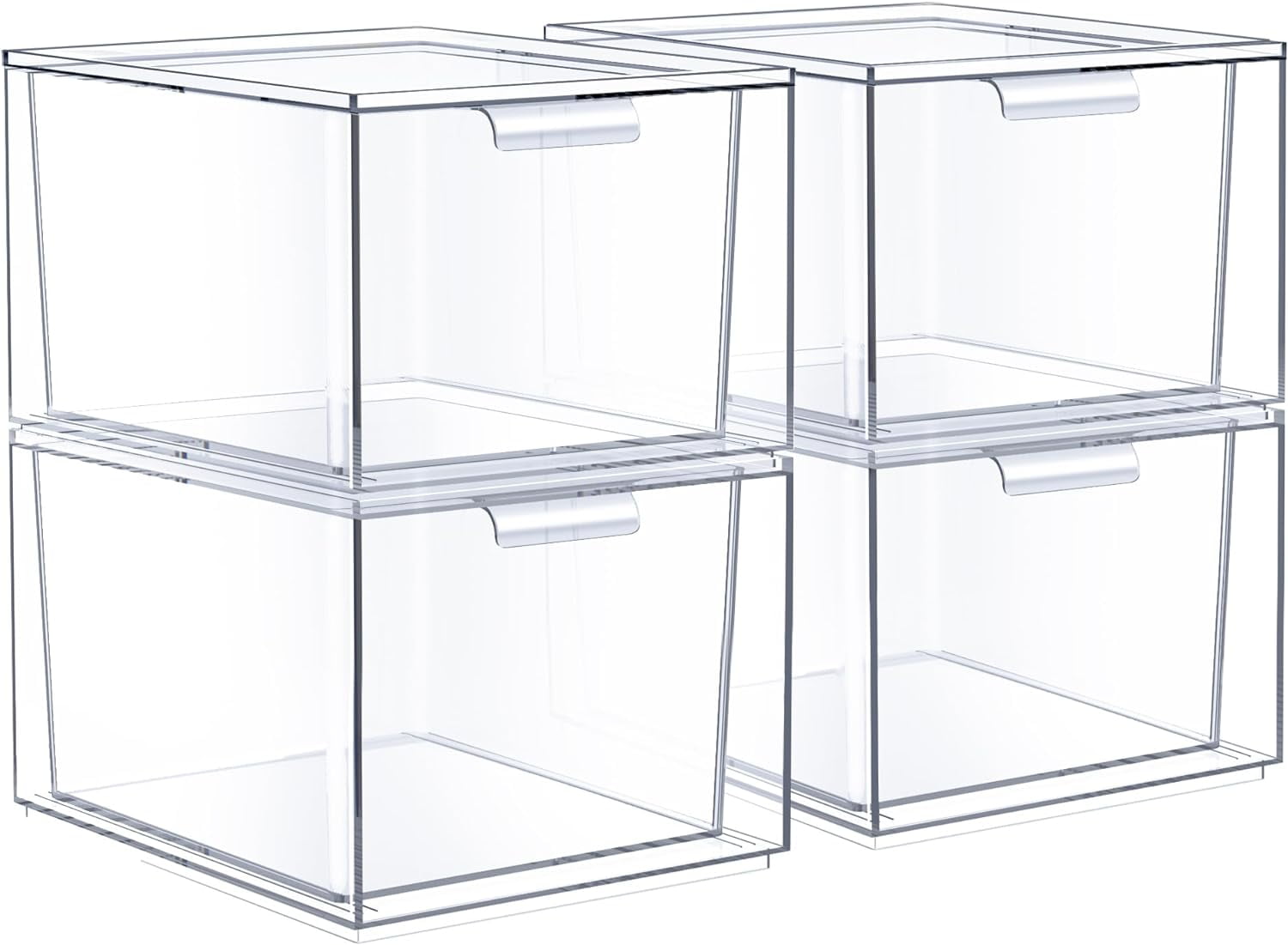 Square Clear Stackable Drawers - Plastic Storage Drawers with Handles ...