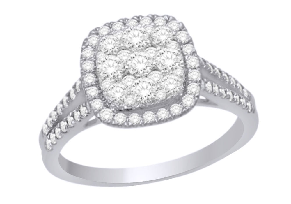 AFFY Square Cluster Split Shank Engagement Wedding Ring In 14k White ...