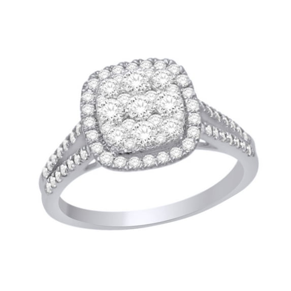 AFFY Square Cluster Split Shank Engagement Wedding Ring In 14k White ...