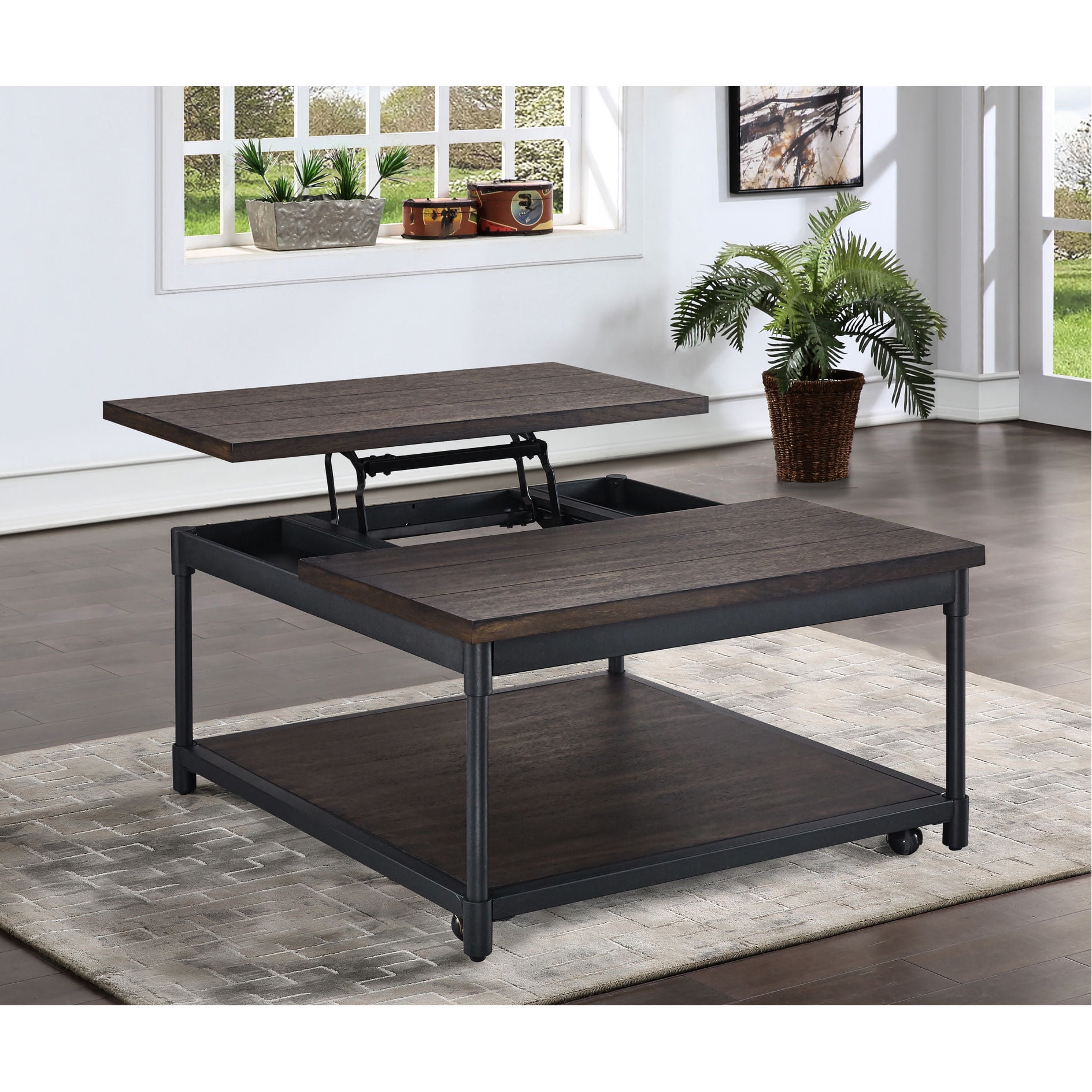 Square Cocktail Table | Lift-Top Design for Easy Storage Access | Oak ...