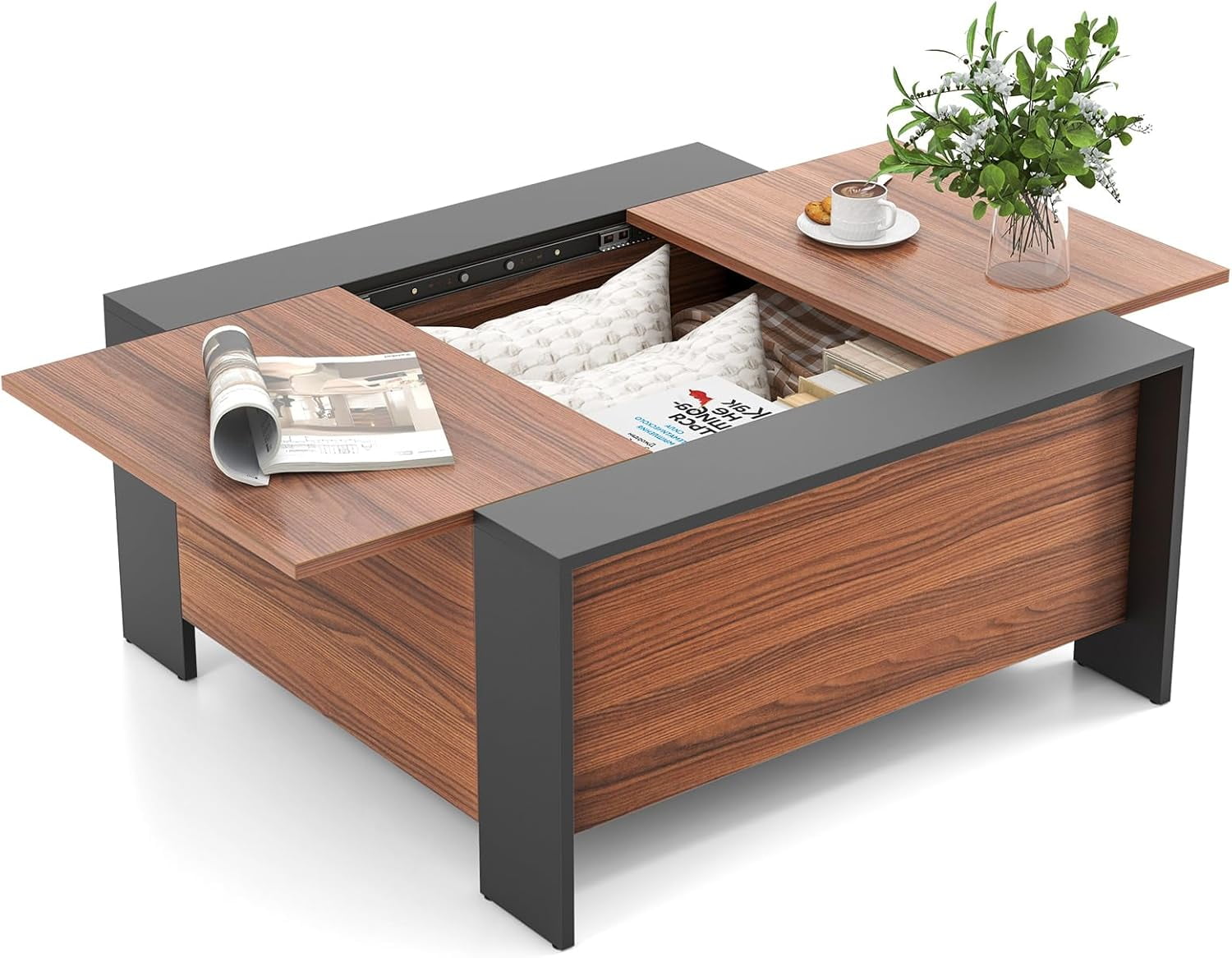 Square Coffee Table, Farmhouse Center Table with Sliding Top & Hidden ...