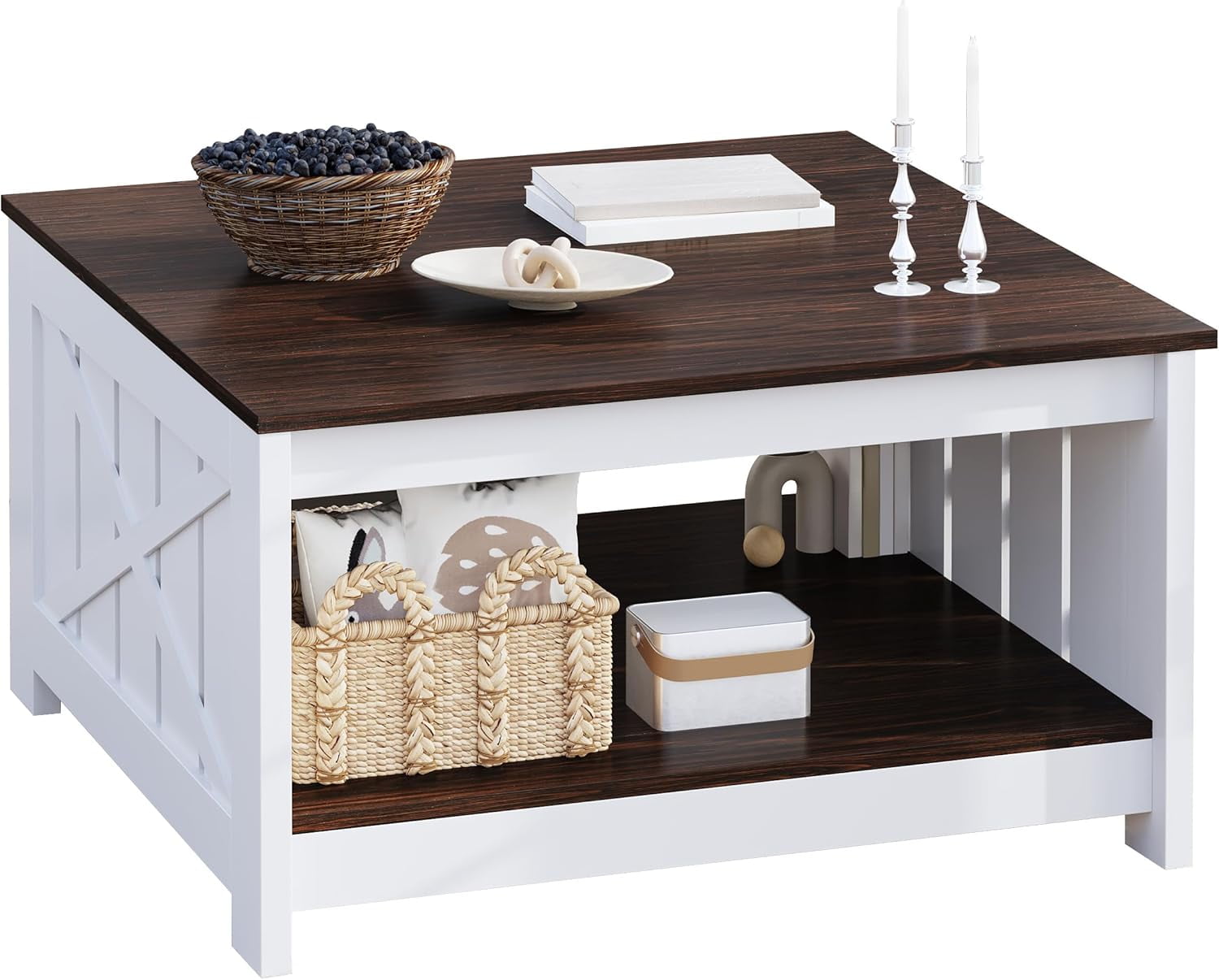 Square Coffee Table for Living Room, Farmhouse Coffee Table with ...