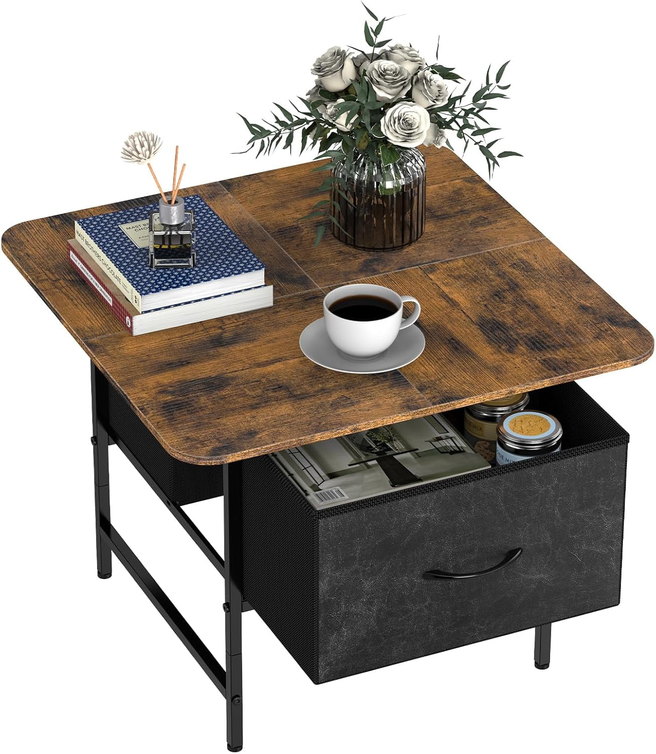Square Coffee Table with Storage Drawer,Small Coffee Tables for Living ...