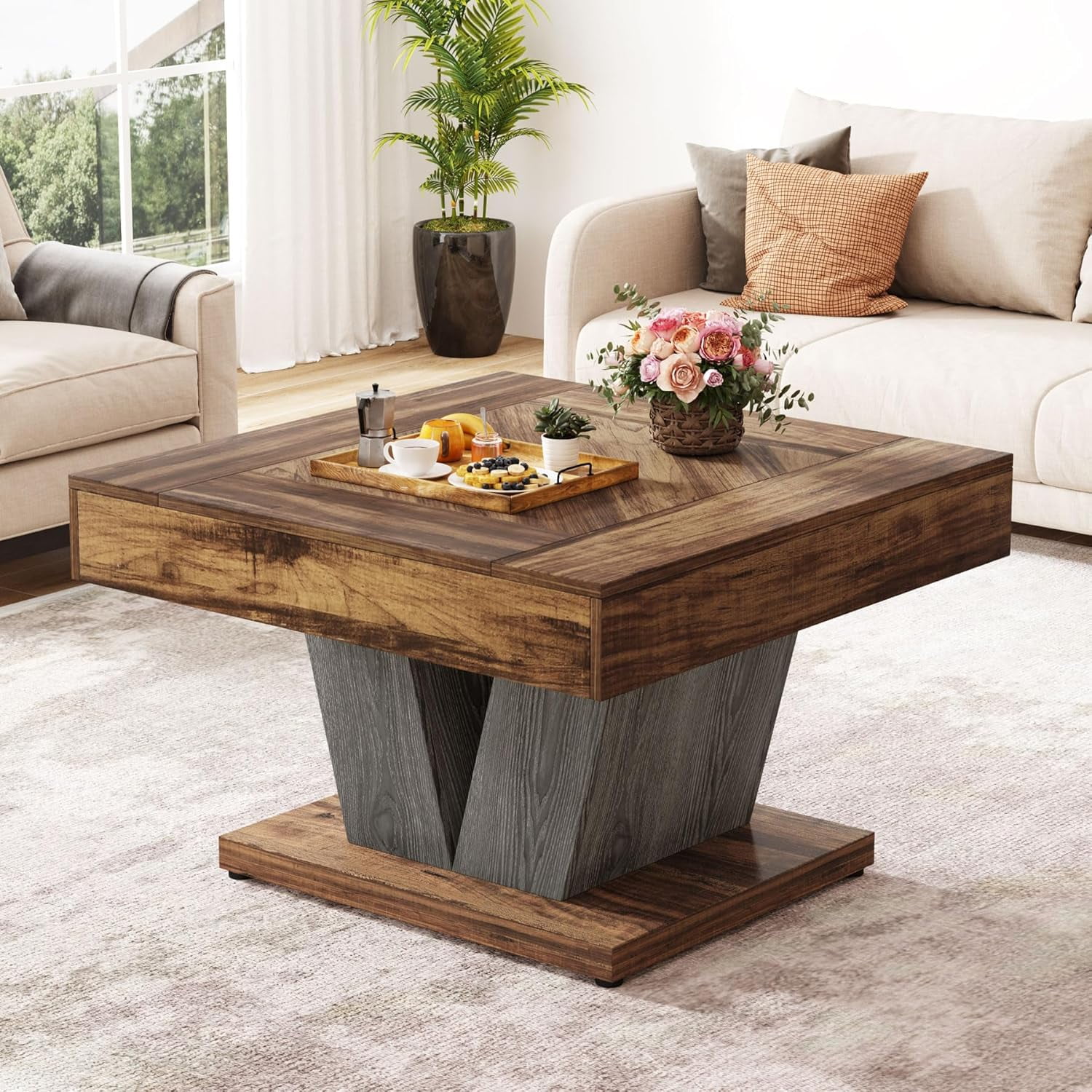 Square Coffee Table, Wood Coffee Table for Living Room, 31.5" Modern Center Table Cocktail Tea ...