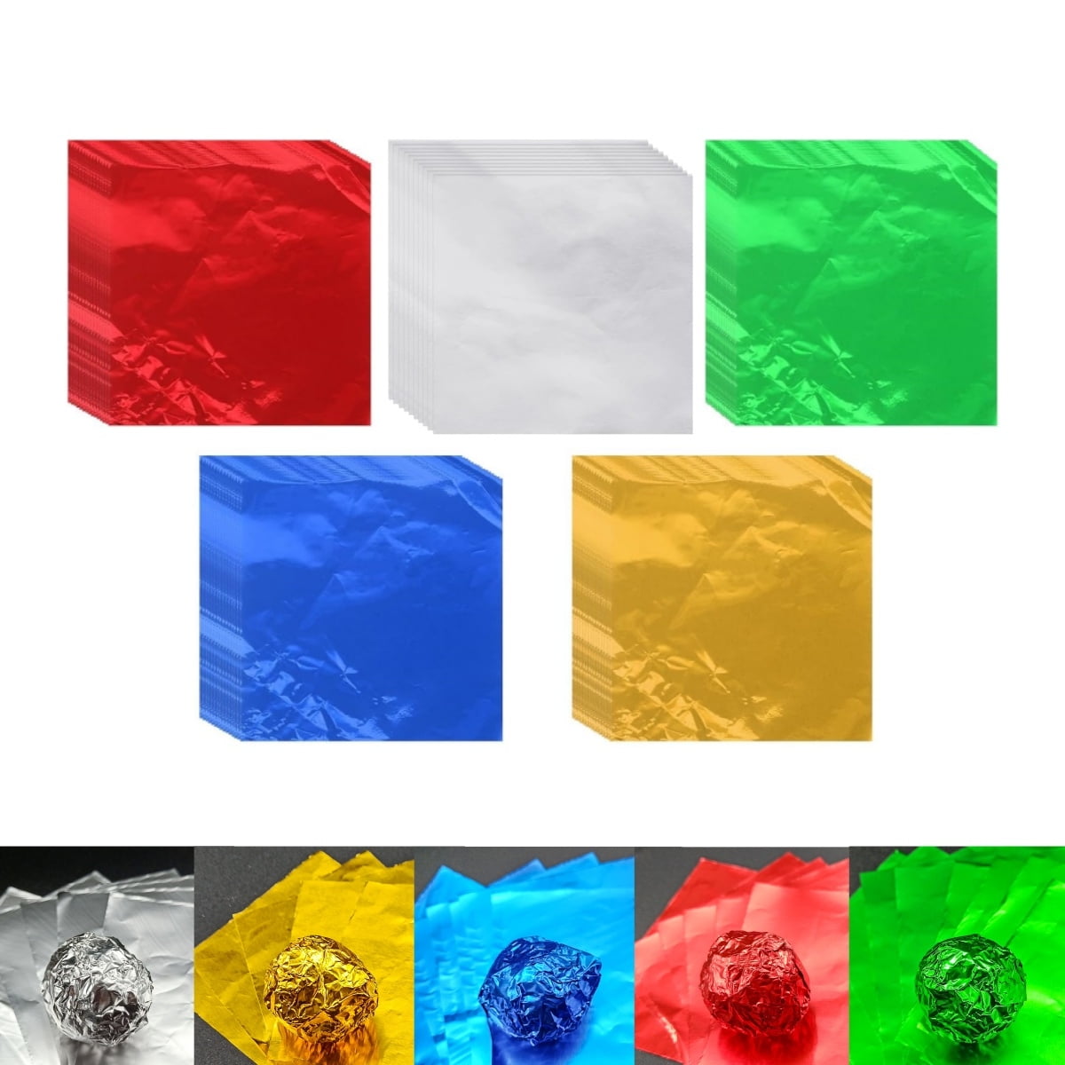 Square Colored Foil Sheets,Wrapping Papers,5 Colors Candy Wrappers for ...