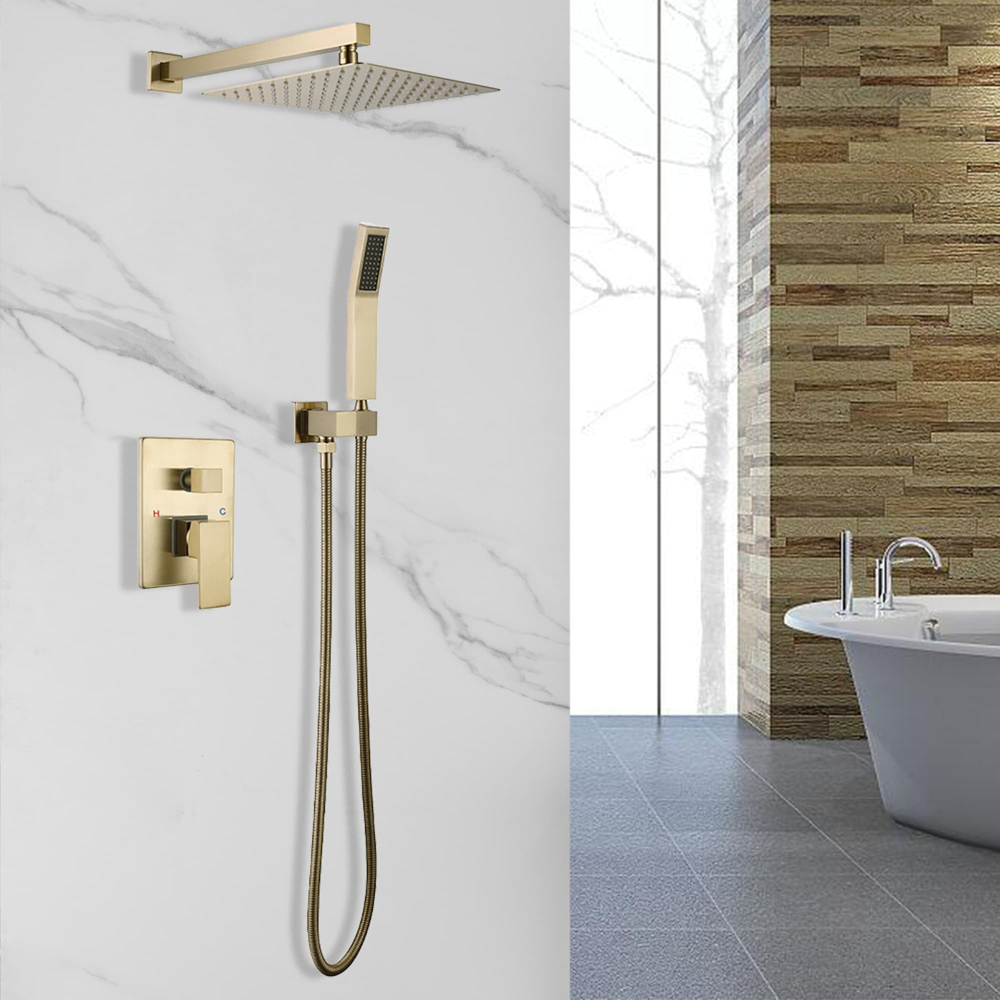 Square Complete Rain Shower System with High Pressure Handheld Spray in ...