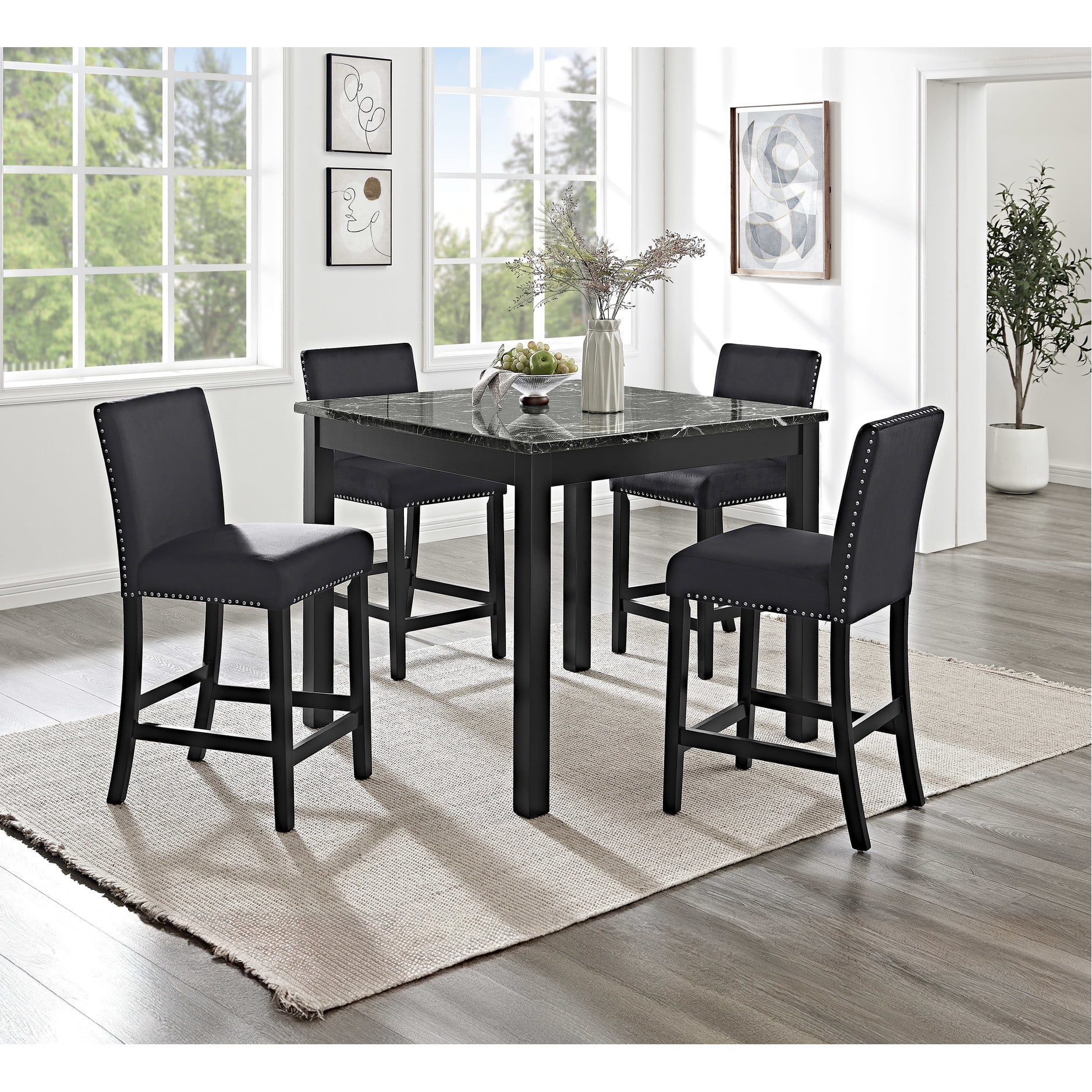 Square Counter Dining Set | Heat-Resistant Table for Family Dinners | Solid Wood Table Frame and ...