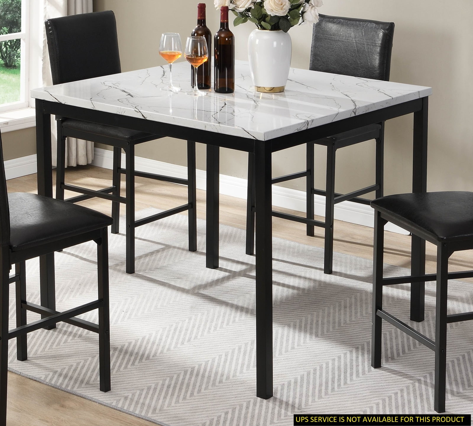 Square Counter Height Table with Metal Frame and White Faux Mable Top ...