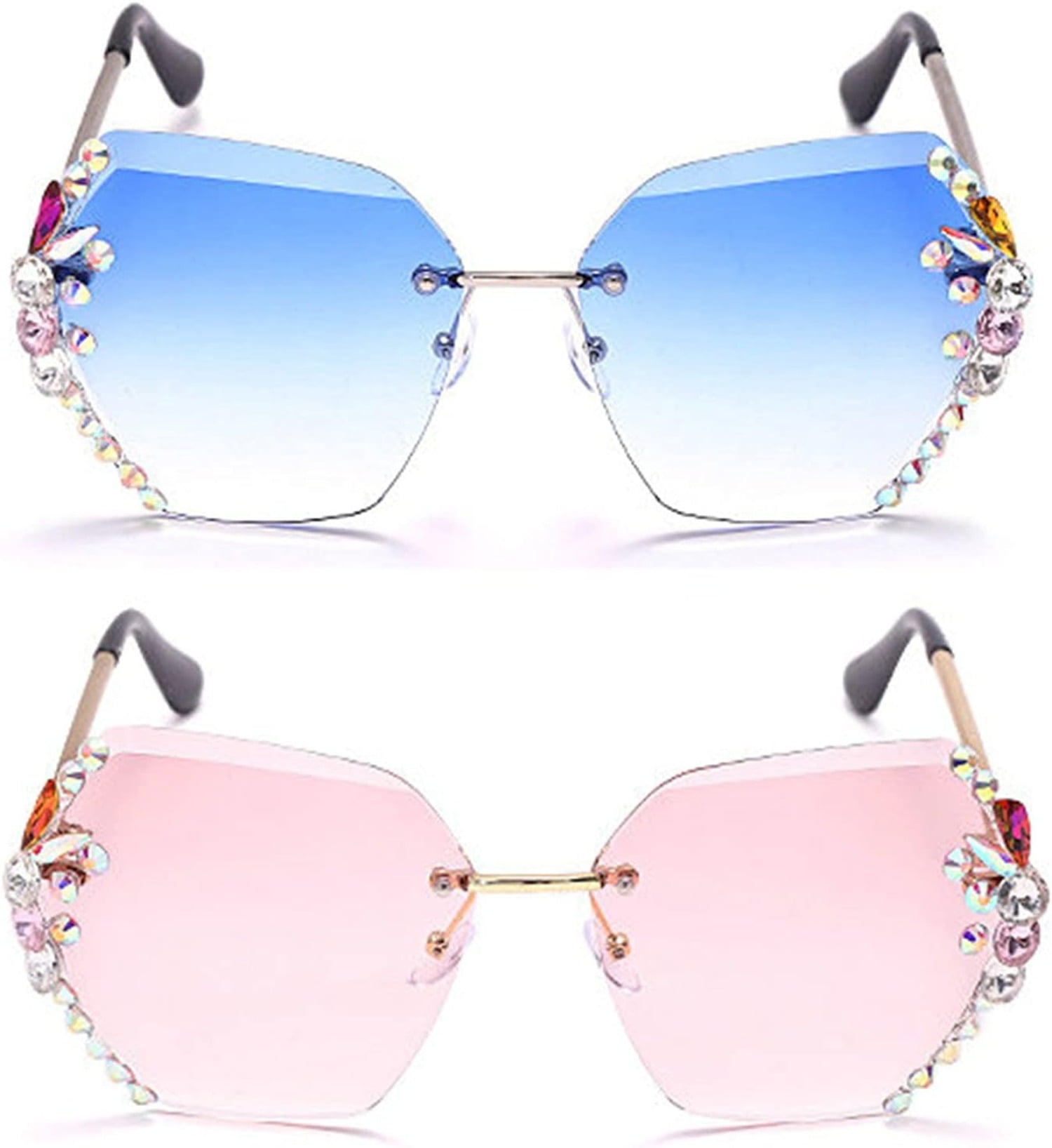 Square Crystal Sunglasses Women Shades Rimless Rhinestone Sun Glasses ...