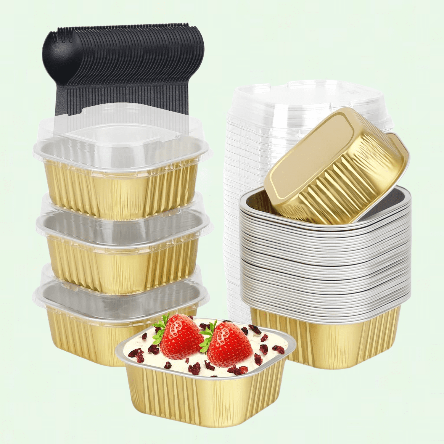 Square Cupcake Liners Aluminum Pans With Lids 40 Pack, 10oz Mini Cake ...