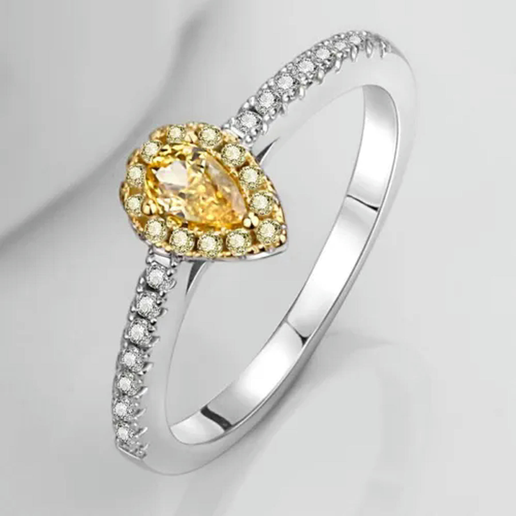 Square Cut Pear Cut Women's Yellow AAA CZ 925 Silver Wedding Party Ring ...