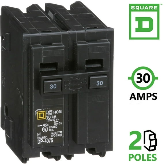 Square D, Circuit Breaker, HOM230, 2 Pole 30A Plug-In 120/240VAC ...