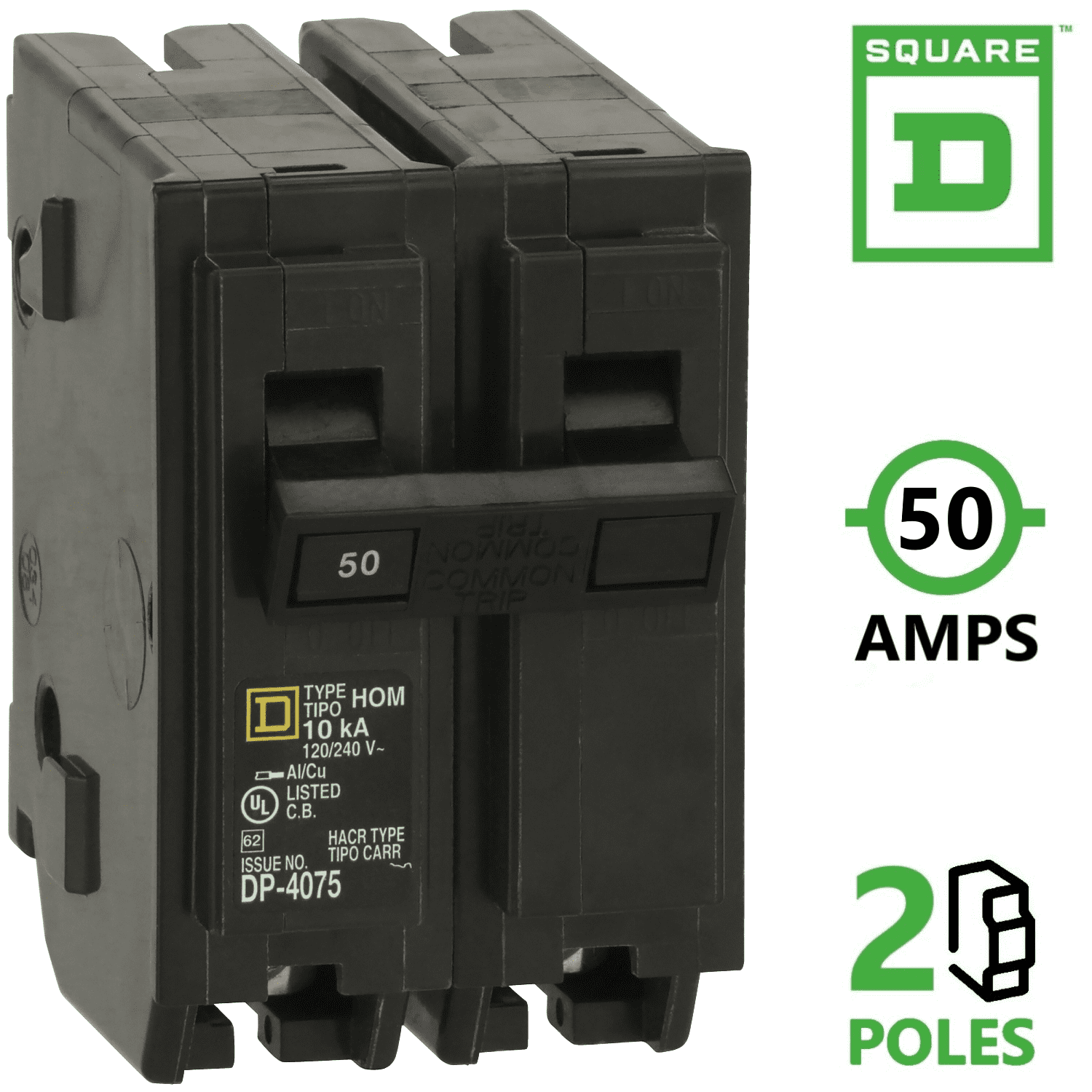Square D 50 Amp Circuit Breaker HOM250 Homeline 2 Pole Plug In 50A, 120 ...