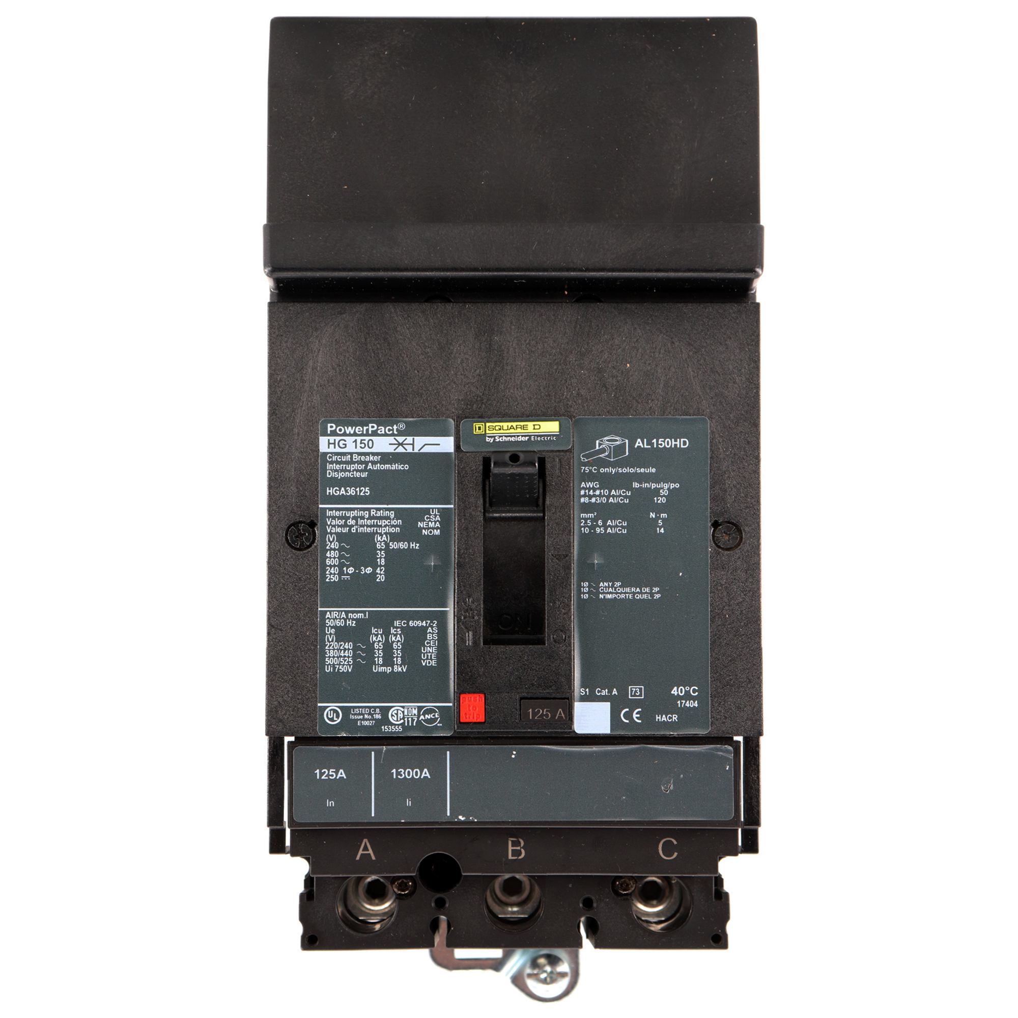 Square D Electrical Circuit Breaker, 125A, 3-Pole, 600V, HGA36125 PowerPact - Walmart.com