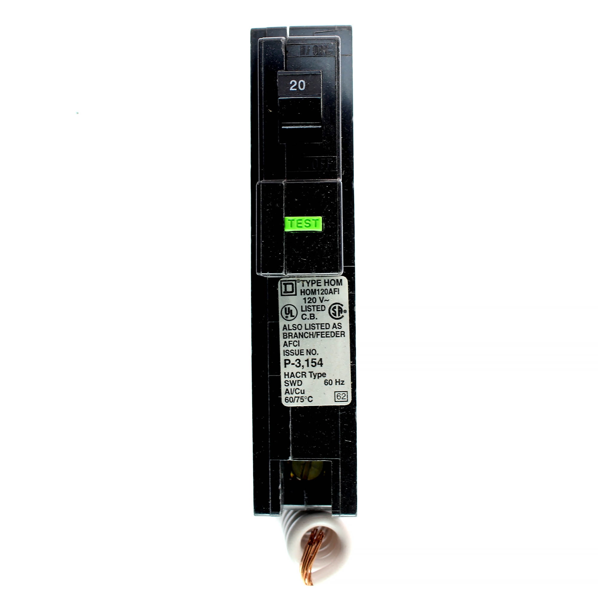 Square D HOM120AFI ArcFault Circuit Breaker, 20-Amp, 1-Pole, 120-Volt ...