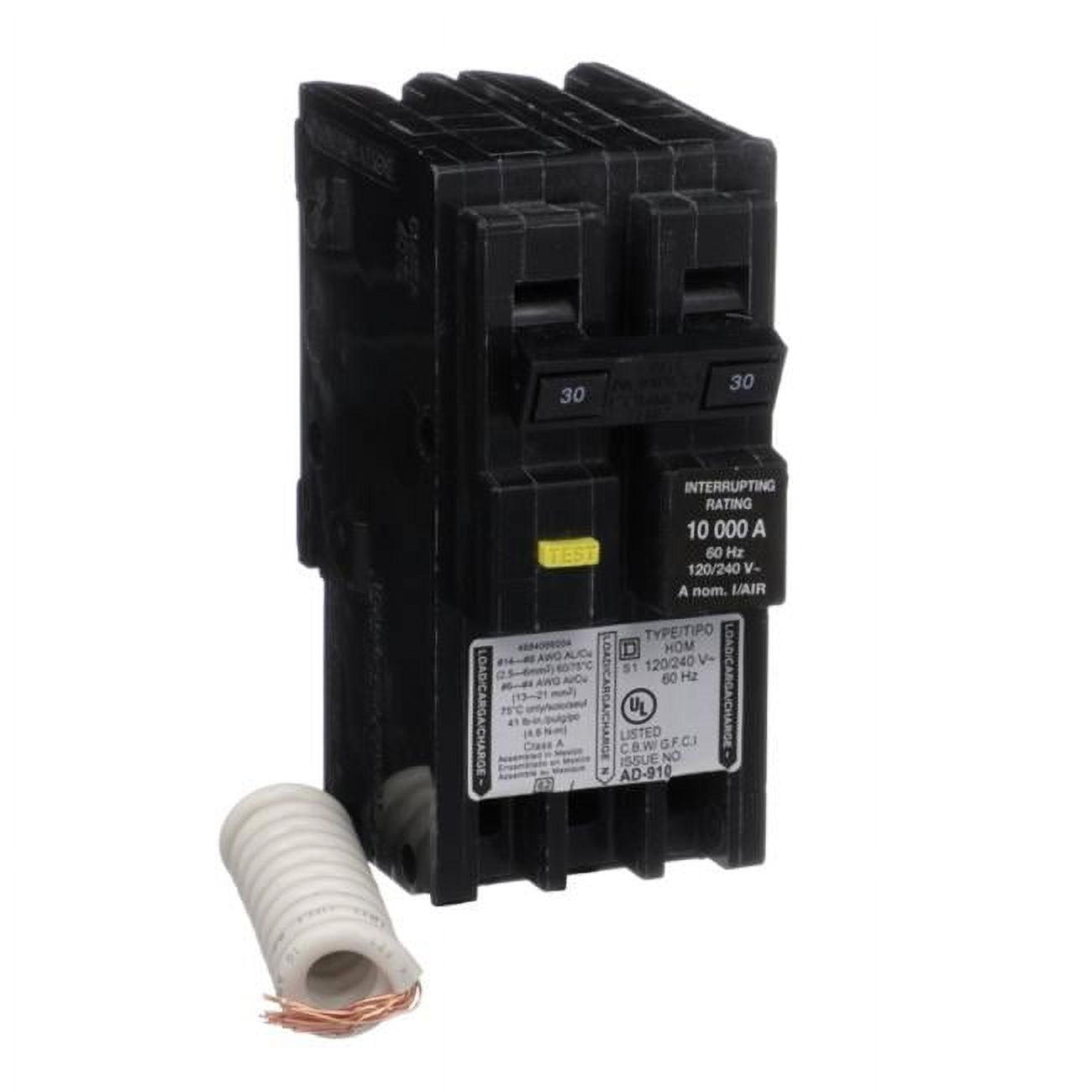 Square D HOM230GFIC Homeline Circuit Breaker, 30-Amp, 120/240V, 2-Pole ...