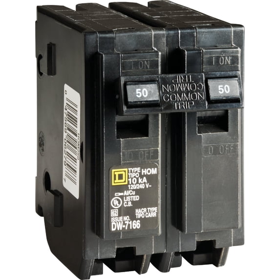 Square D Homeline Double Pole Circuit Breaker Hom250CP, 50A, 2 Pole ...