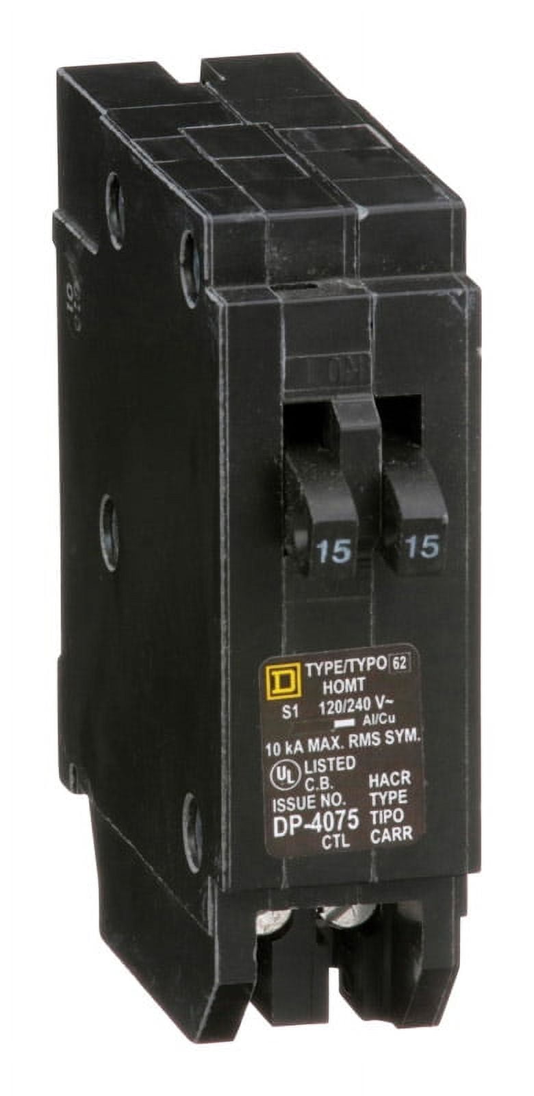 Square D Homeline Tandem Circuit Breaker, 15 Amp, 2 Single-Poles, 120 ...