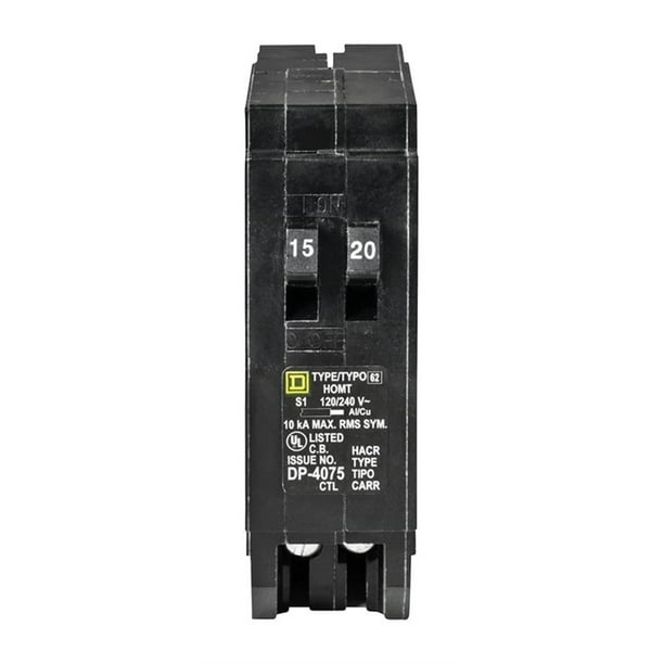 Square D HOMT1520CP Homeline Single Pole Tandem Circuit Breaker, 15-Amp & 20-Amp - Quantity 1 ...