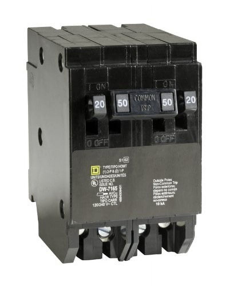 Square D HOMT2020250CP Homeline 2-20 Amp Single-Pole 1-50 Amp 2-Pole Quad Tandem Circuit Breaker ...