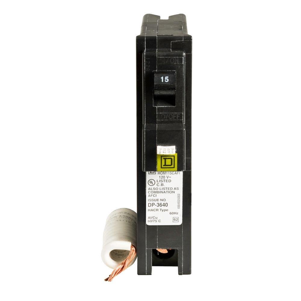 Square D HomeLine 15 amps Arc Fault/Plug In Single Pole Circuit Breaker ...