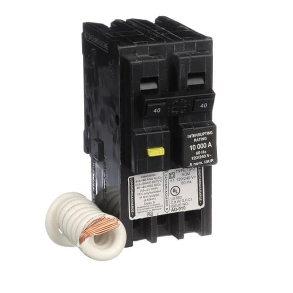 Schneider Electric, GFCI Circuit Breaker, HOM240GFIC, 40A 2-Pole ...
