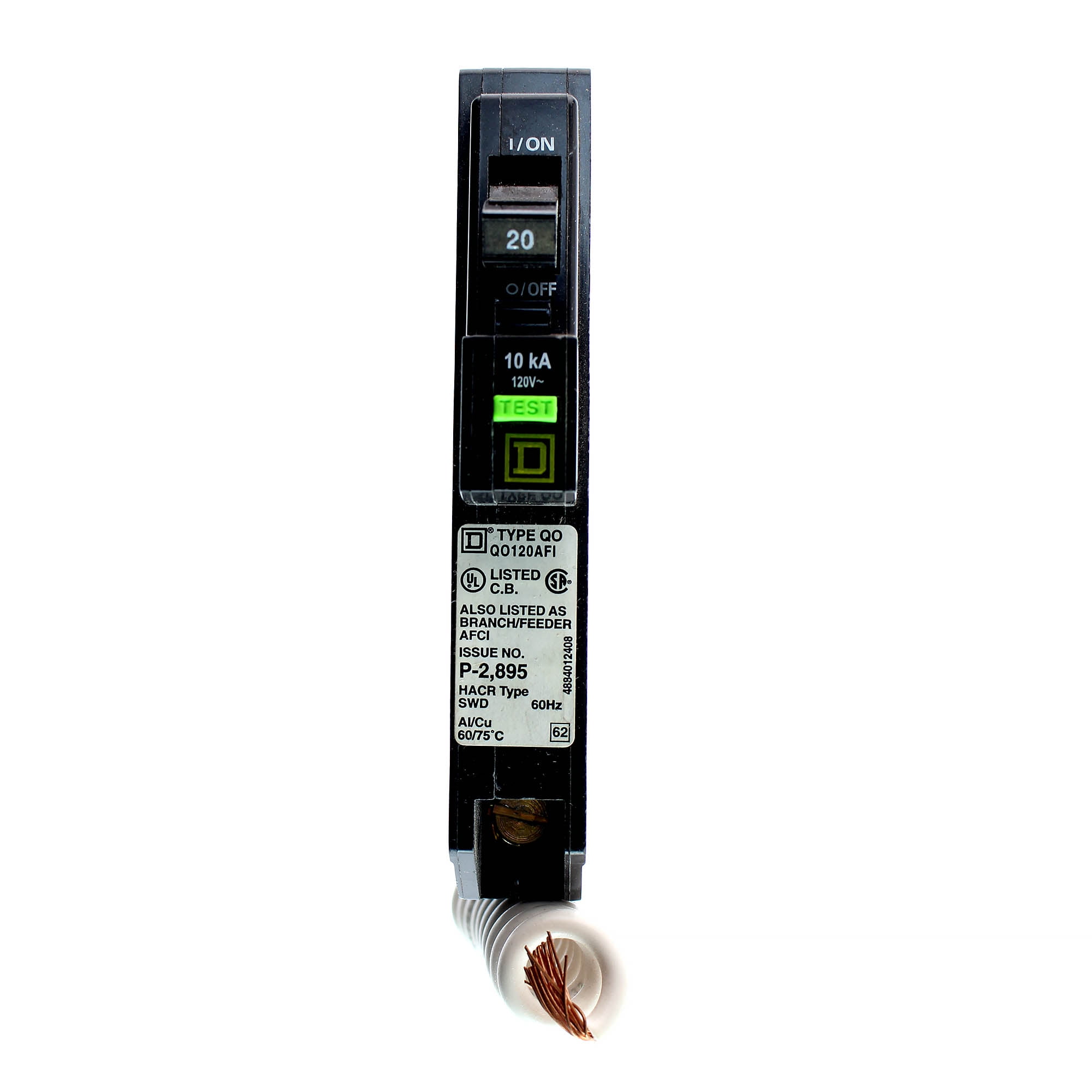Square D QO120AFI 1 Pole 20 Amp 120 Volt Arc Fault Circuit Interrupter ...