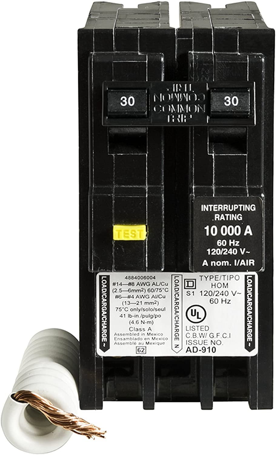 Square D by Schneider Electric HOM230GFIC Homeline 30 Amp Two-Pole GFCI Circuit Breaker ...