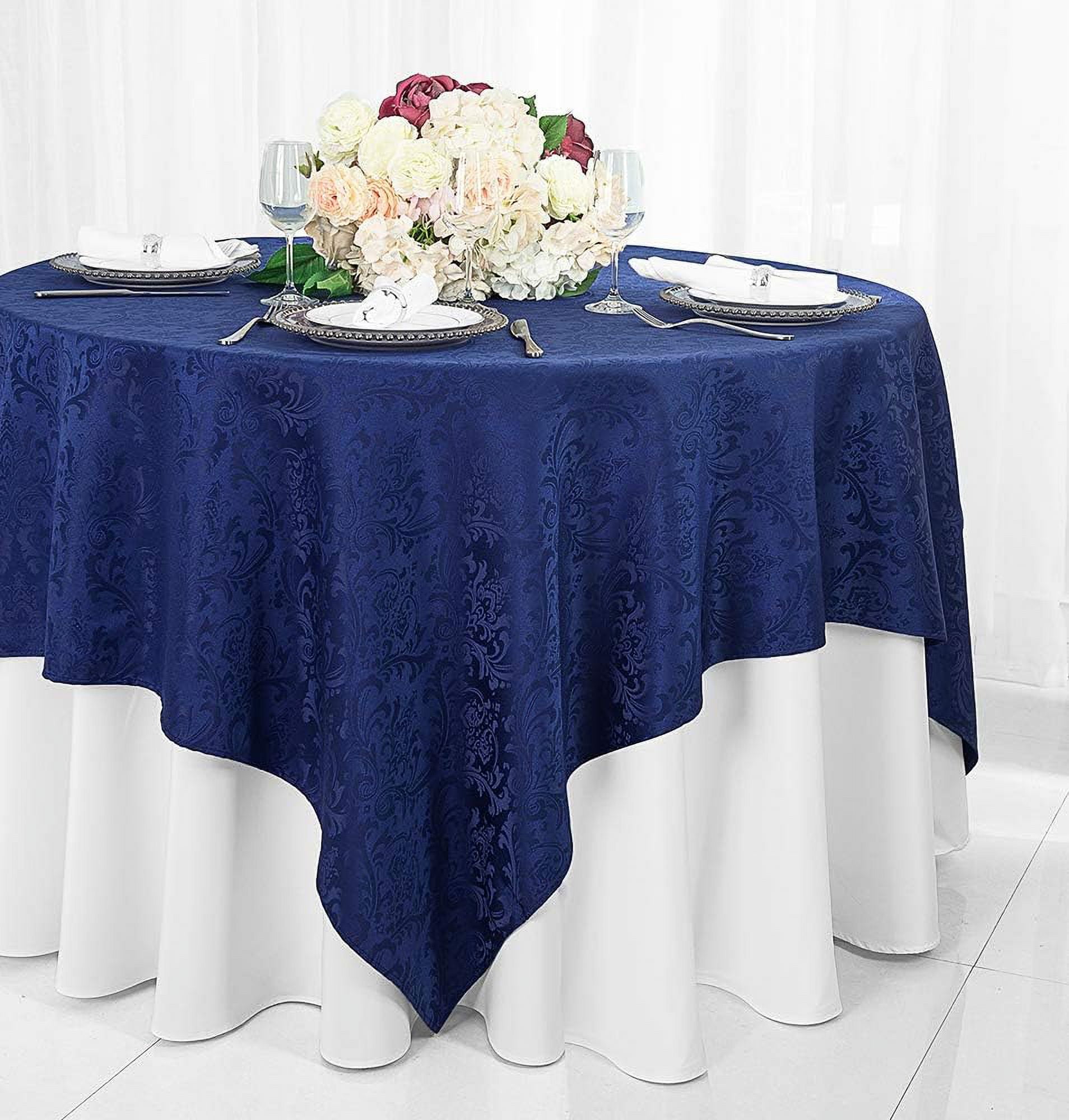 Square Damask Jacquard Polyester Table Overlays Toppers Tablecloths ...