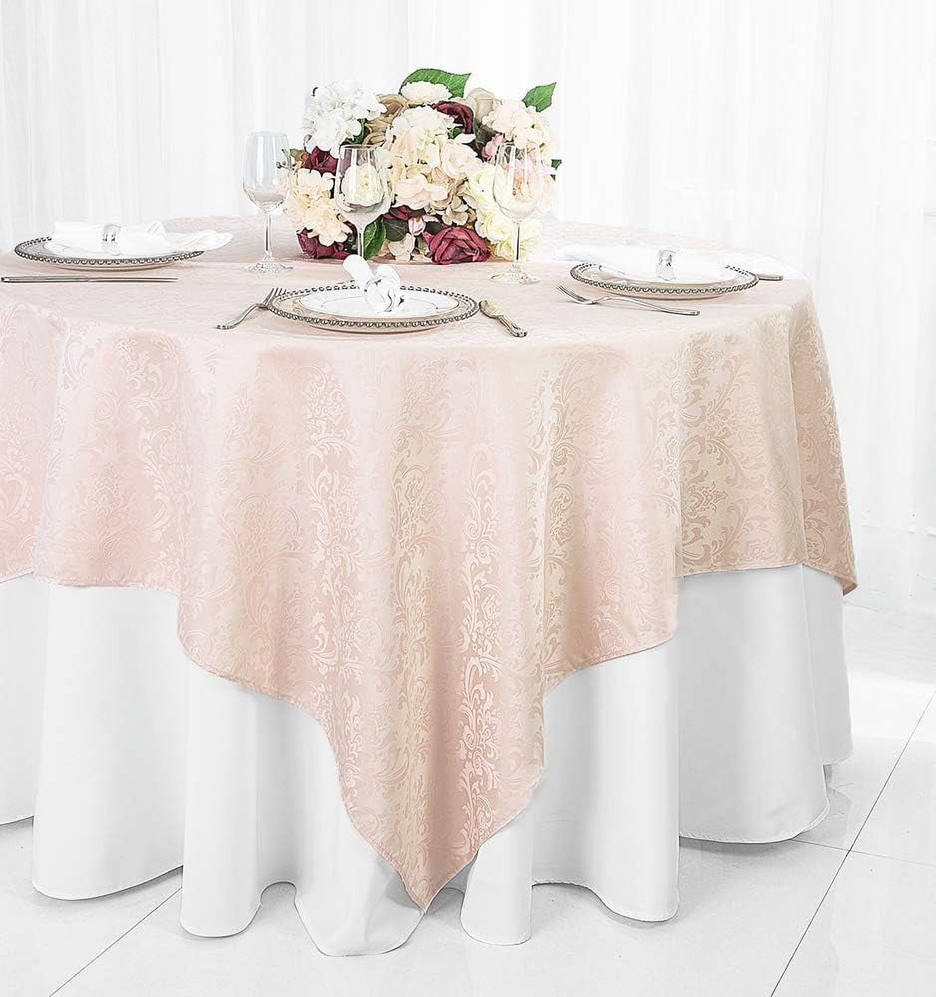 Square Damask Jacquard Polyester Table Overlays Toppers Tablecloths ...