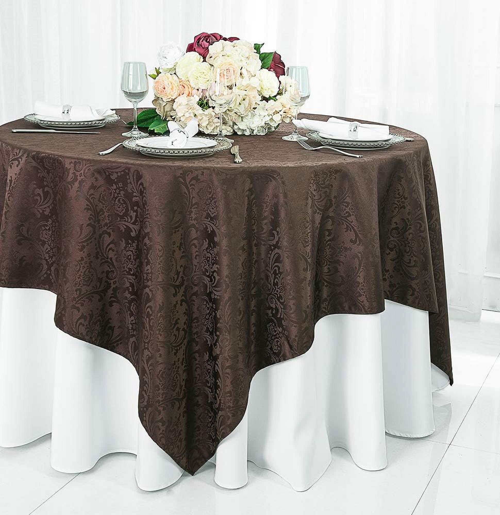 Square Damask Jacquard Polyester Table Overlays Toppers Tablecloths ...