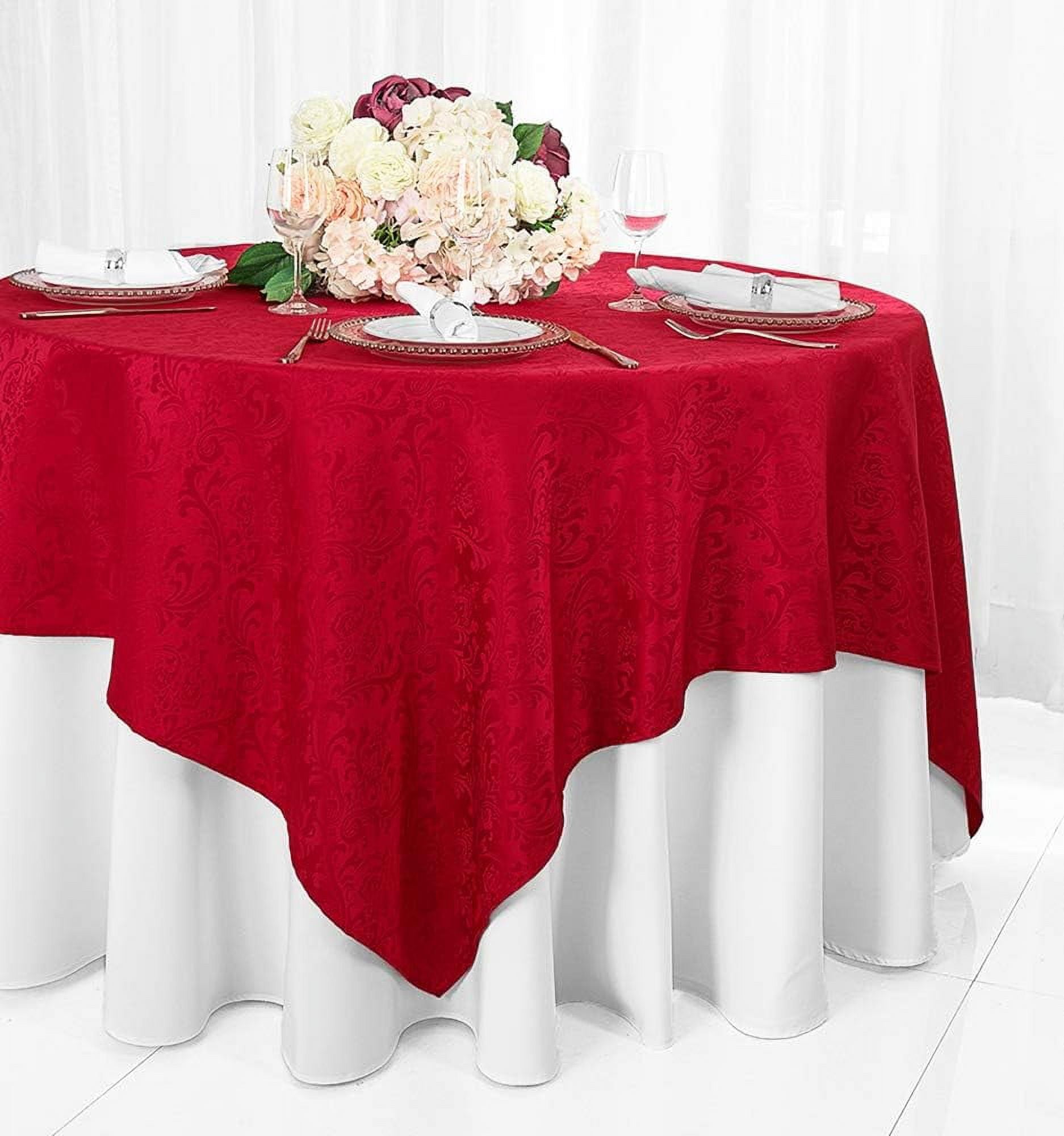 Square Damask Jacquard Polyester Table Overlays Toppers Tablecloths ...