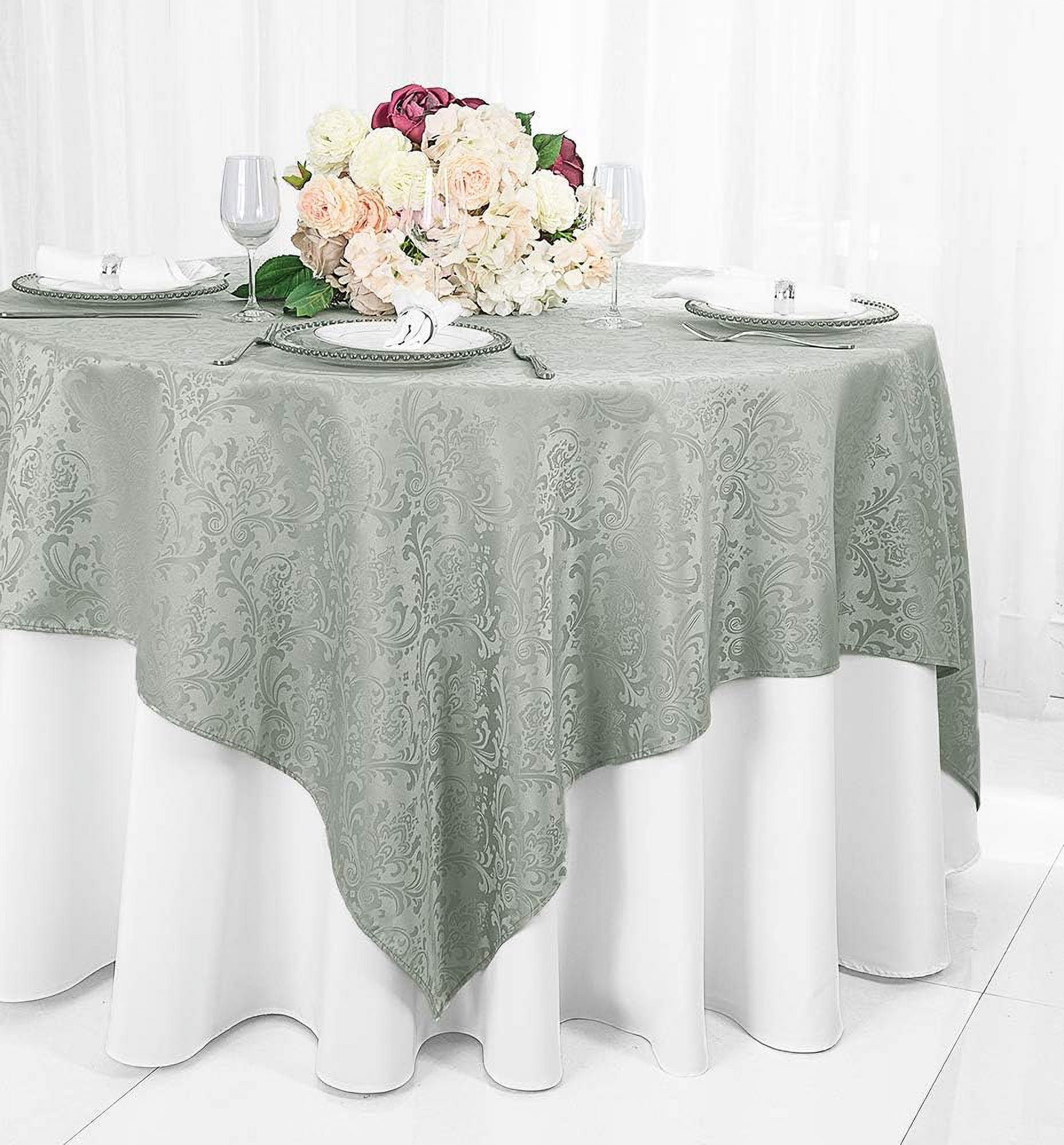 Square Damask Jacquard Polyester Table Overlays Toppers Tablecloths ...