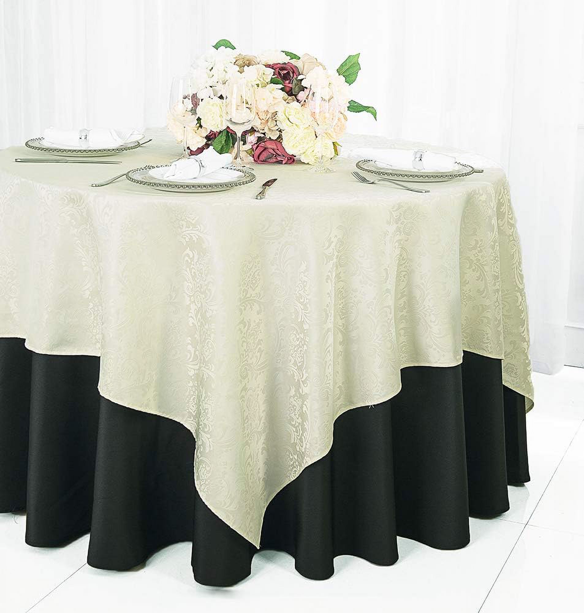 Square Damask Jacquard Polyester Table Overlays Toppers Tablecloths ...