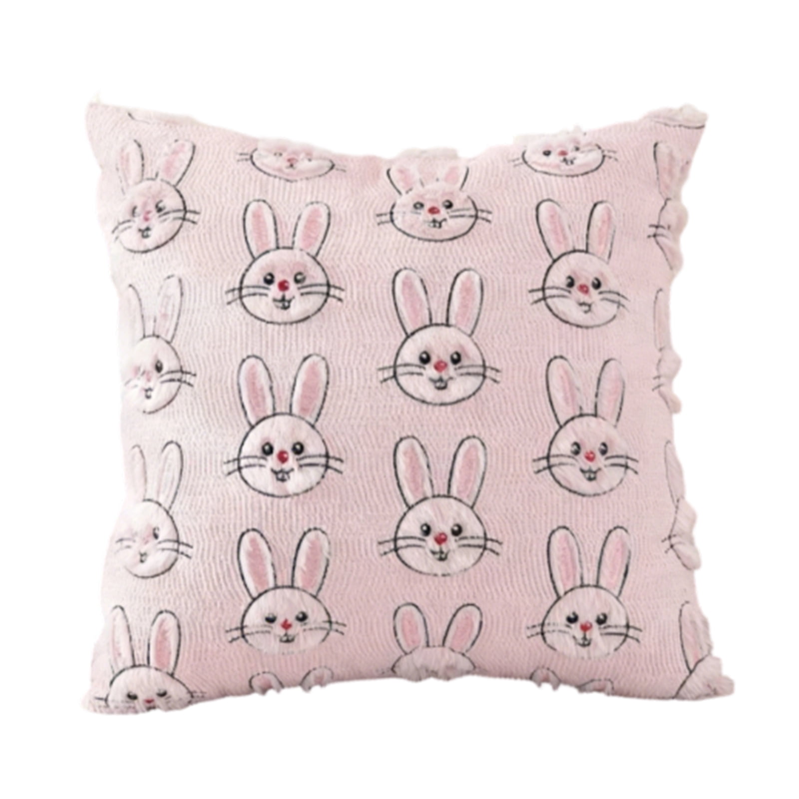 Square Decorative Pillow with Embroidered Bunny Pattern Soft Textured ...