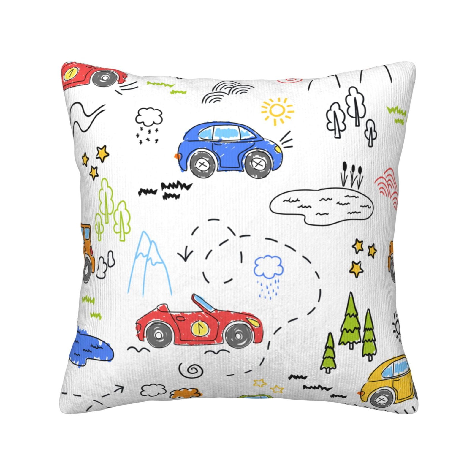Square Decorative Throw Pillow Covers with Core, Car Cartoon Line ...