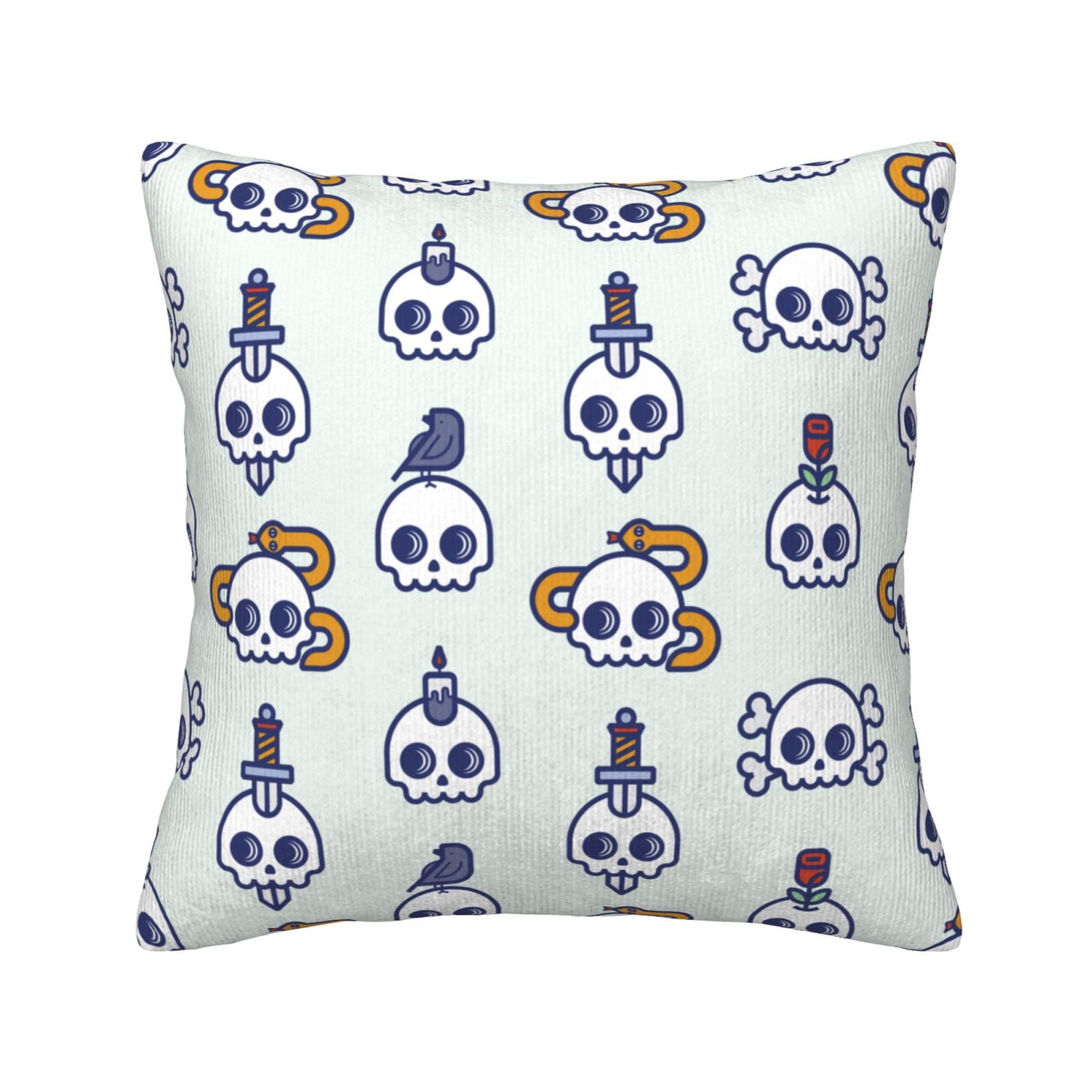 Square Decorative Throw Pillow Covers with Core, Cartoon Diverse Skulls ...