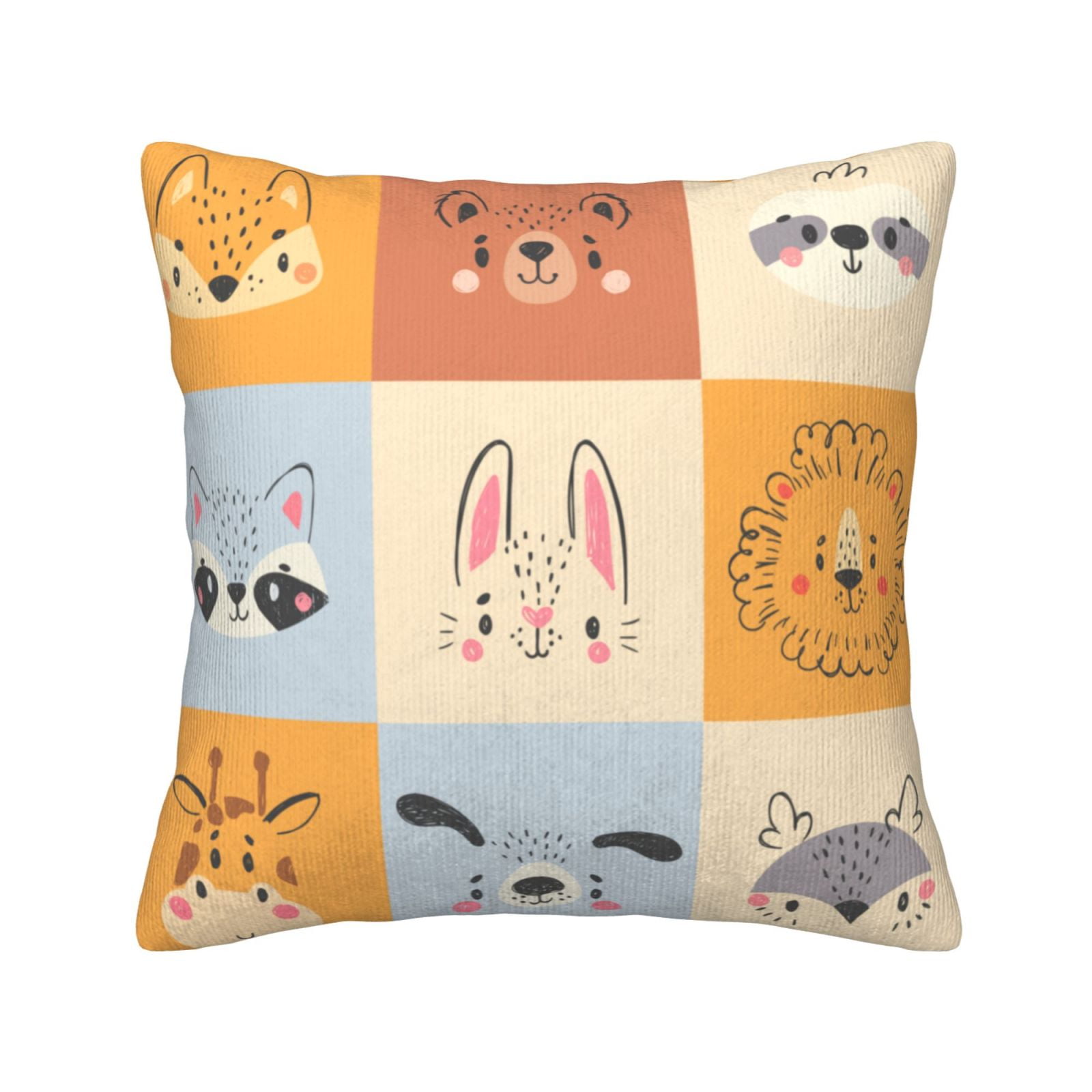 Square Decorative Throw Pillow Covers with Core, Cute Animal Plaid ...