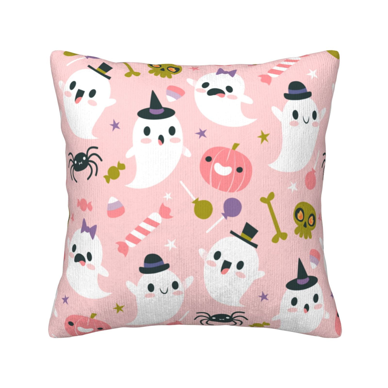 Square Decorative Throw Pillow Covers with Core, Cute Ghosts Pink Throw ...