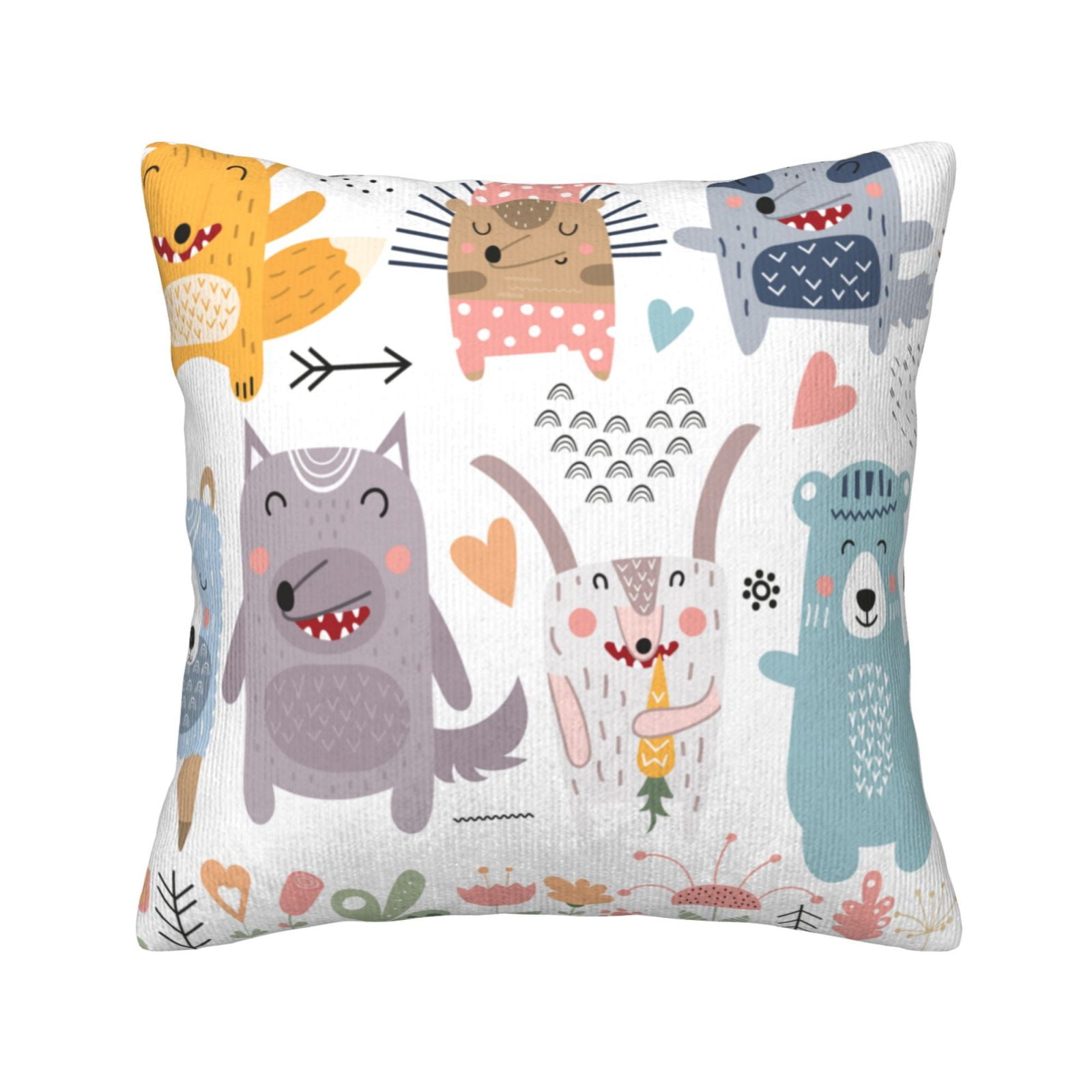 Square Decorative Throw Pillow Covers with Core, Hand Drawn Flat ...