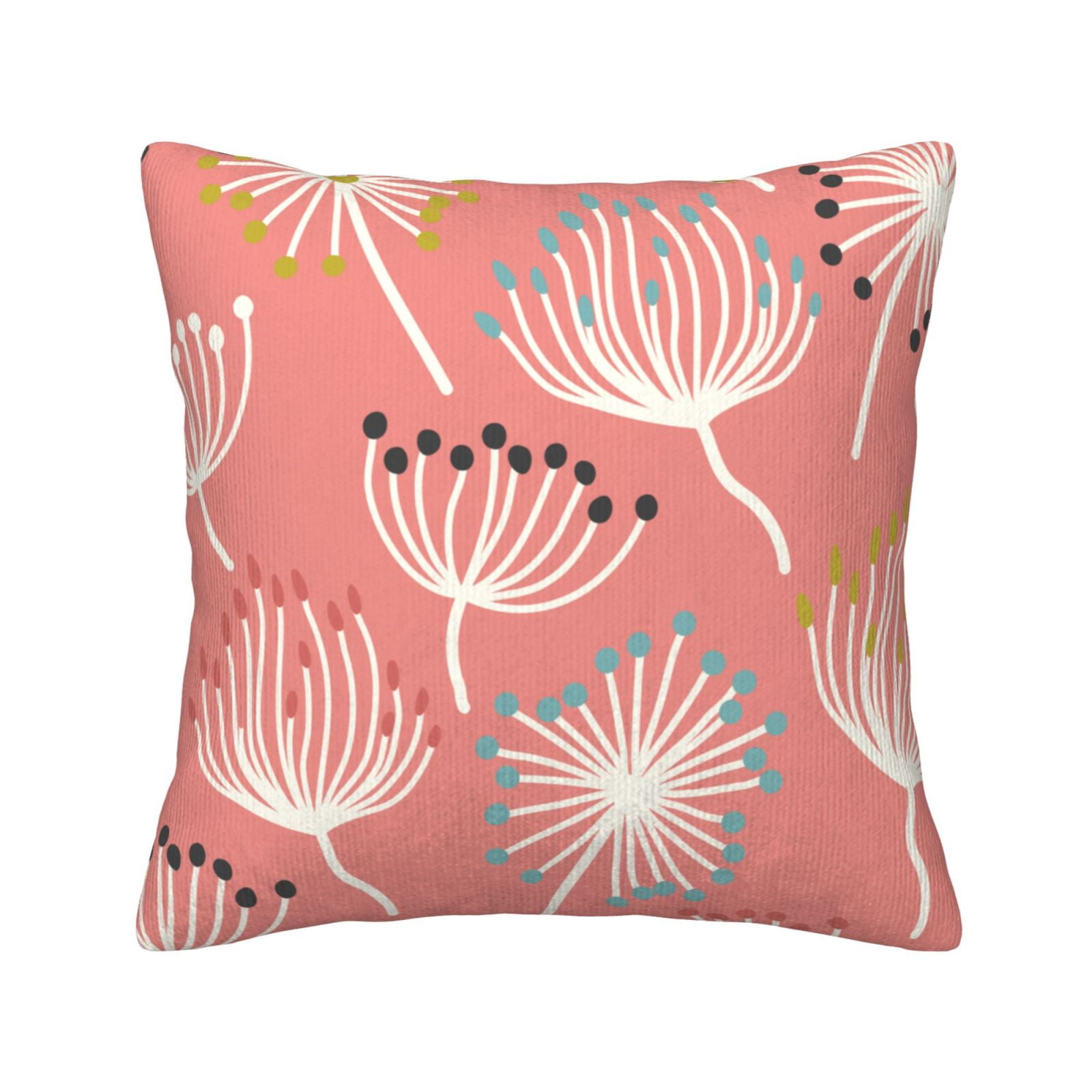 Square Decorative Throw Pillow Covers with Core, Pink Dandelion Print ...