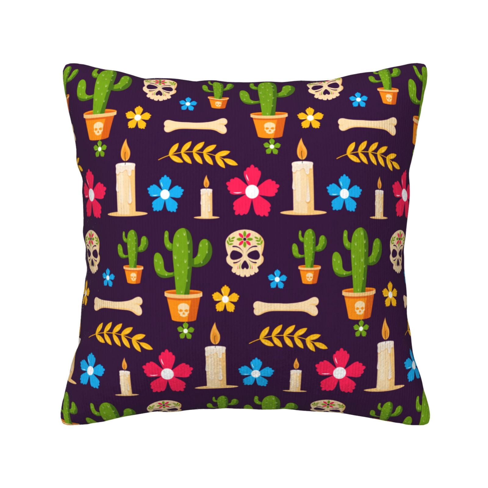 Square Decorative Throw Pillow Covers with Core, Skull Candle Cactus ...