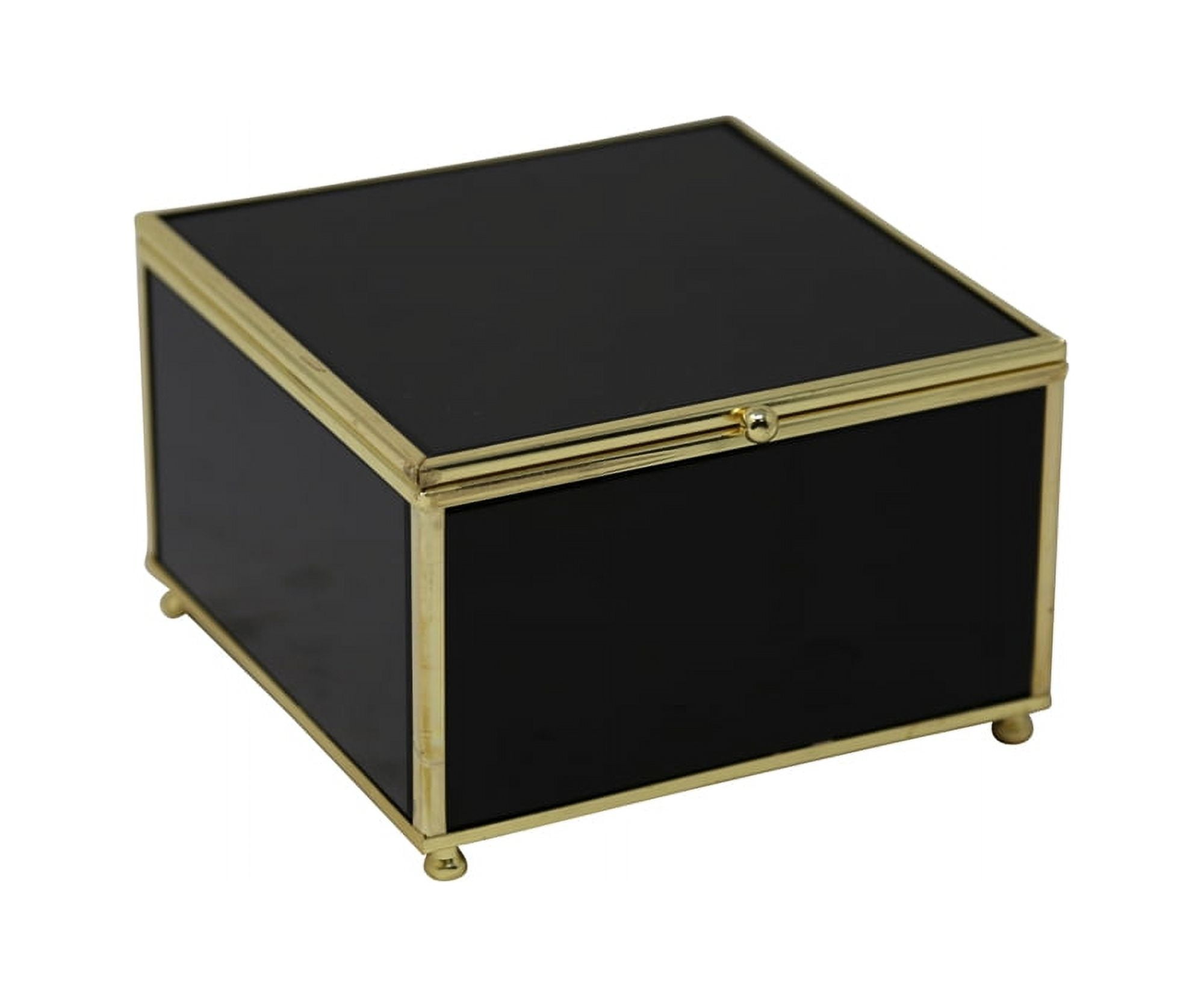 Square Decorative Wood And Glass Storage Box, Black - Walmart.com