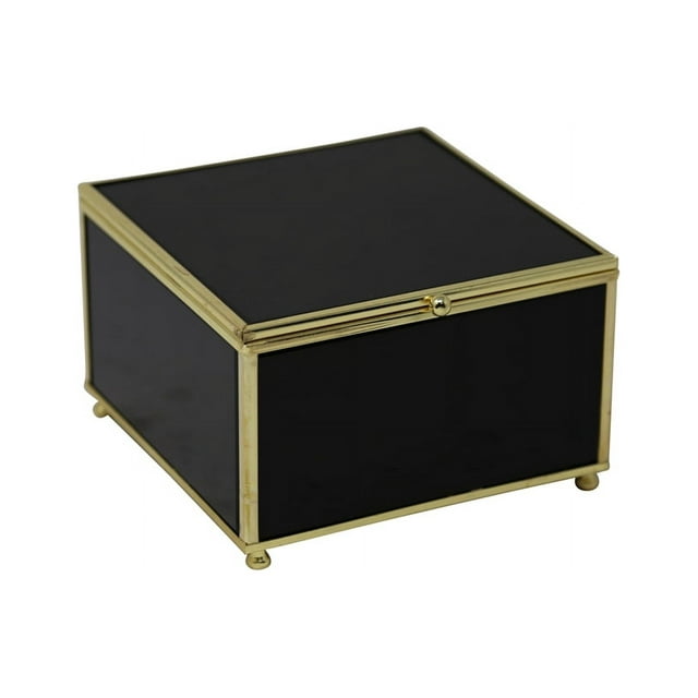 Square Decorative Wood And Glass Storage Box, Black - Walmart.com