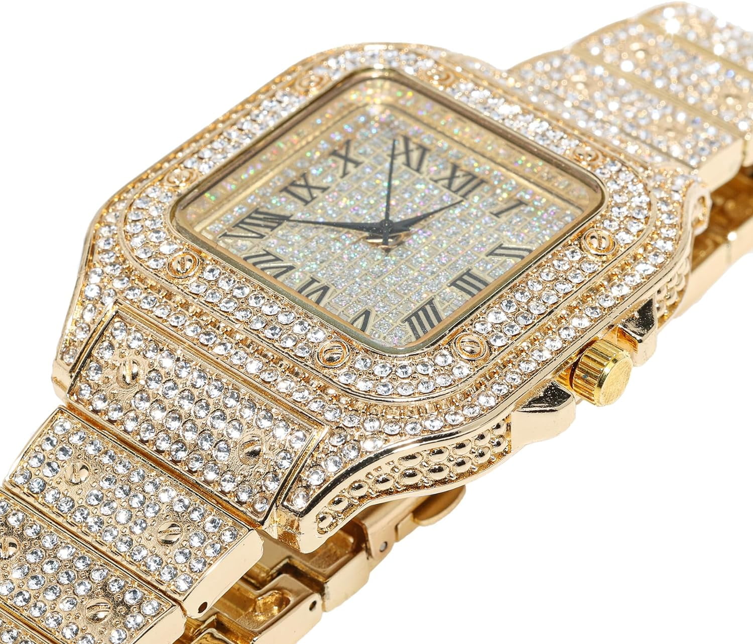 Square Dial Diamonds Gold Watch Iced Out, Men's 18k Real Gold/Platinum ...